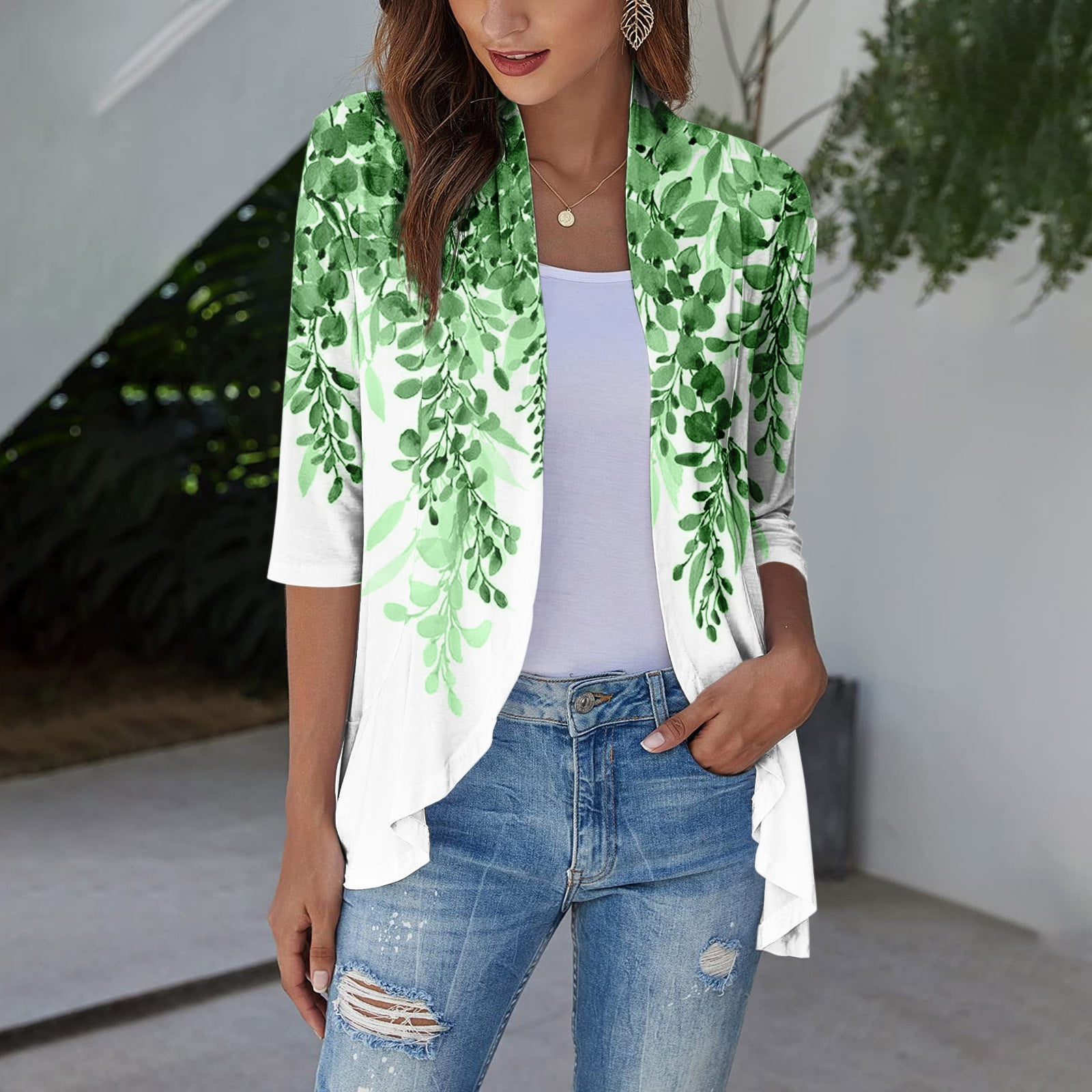 TQWQT Women's Cardigans Summer 3/4 Sleeve Cardigan Casual Lightweight ...