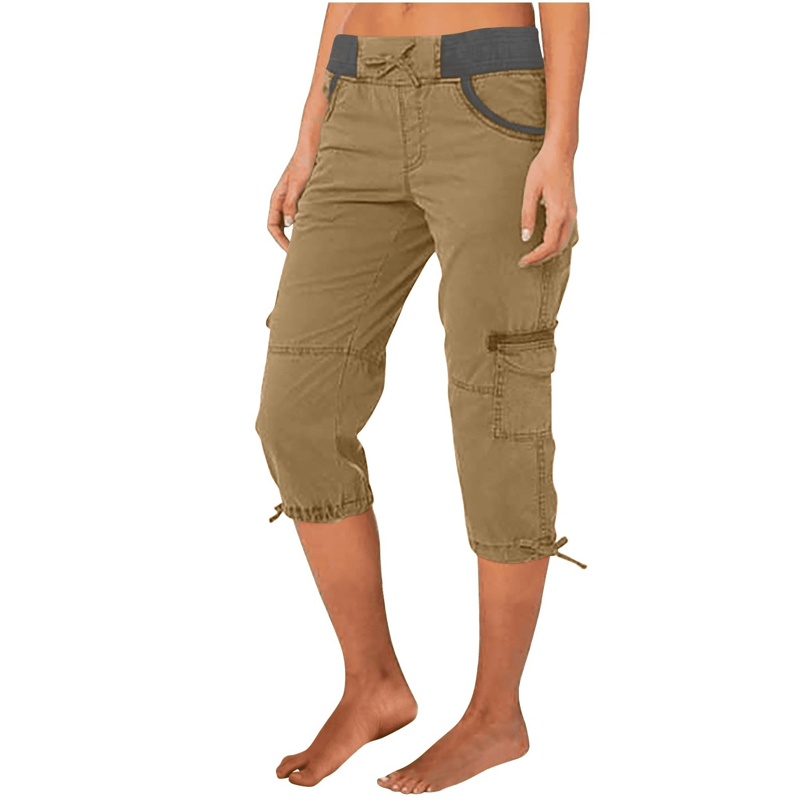 TQWQT Women's Cargo Capri Pants Lightweight Drawstring Low Waisted Hiking Pants Summer Travel ...