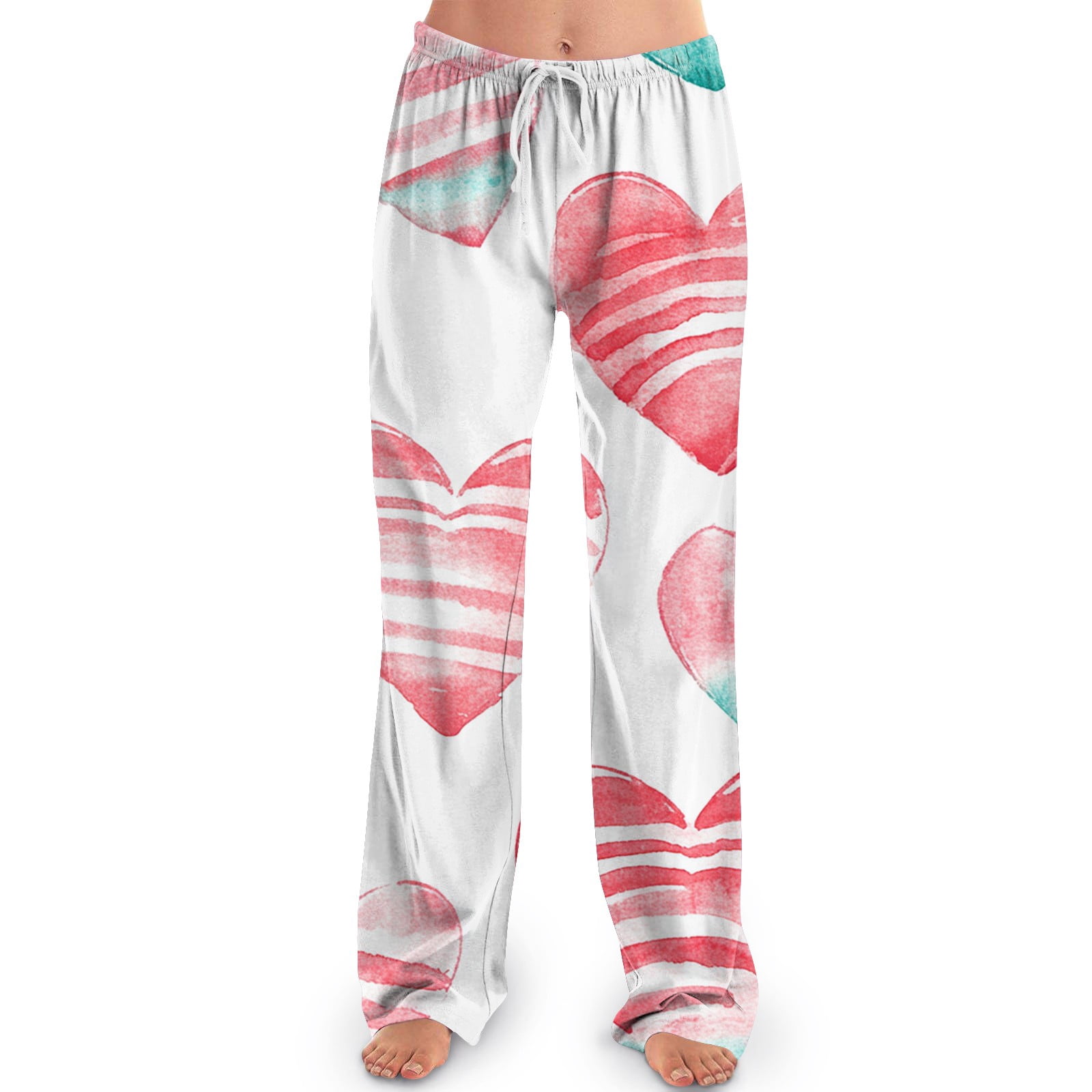 TQWQT Women's Pajama Bottoms Wide Leg Casual Comfy Heart Print ...