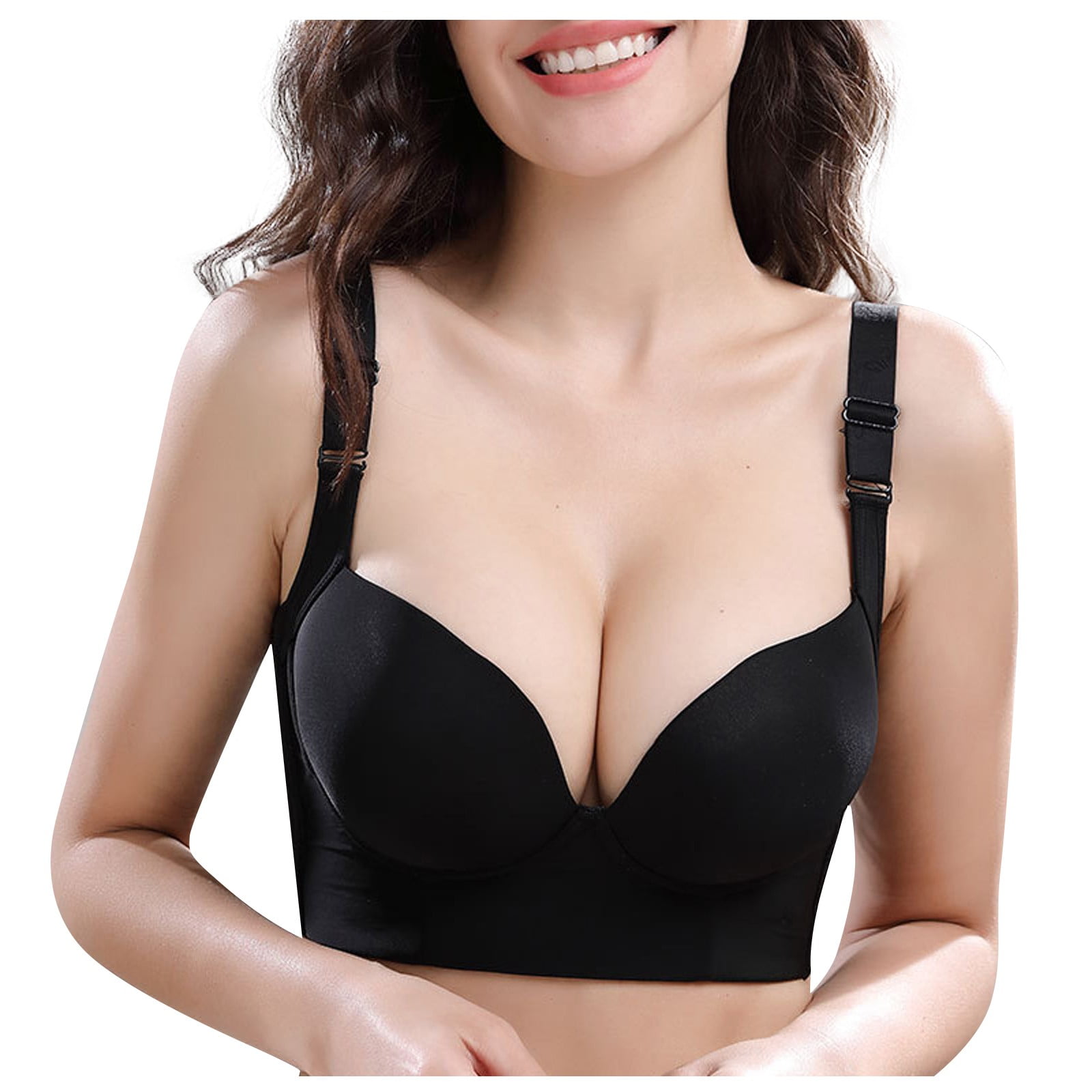 TQWQT Women's Plus Size Bras Longline Push Up Bra Bustier Bra Seamless T-Shirt Bra Black 34A ...