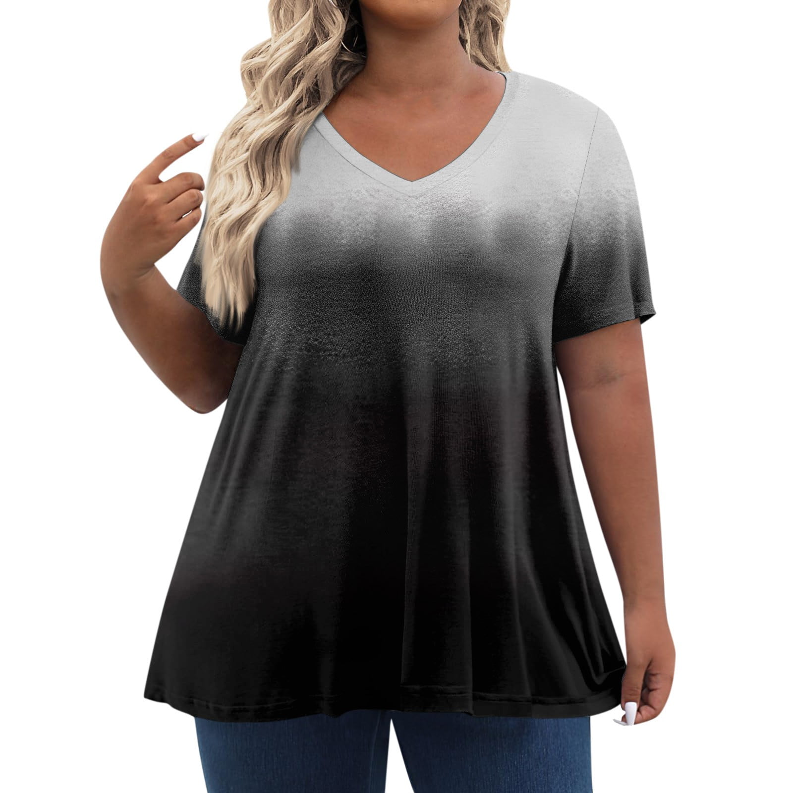 TQWQT Women's Plus Size Tops 4x-5x Plus Spring Tops V Neck Gradient ...