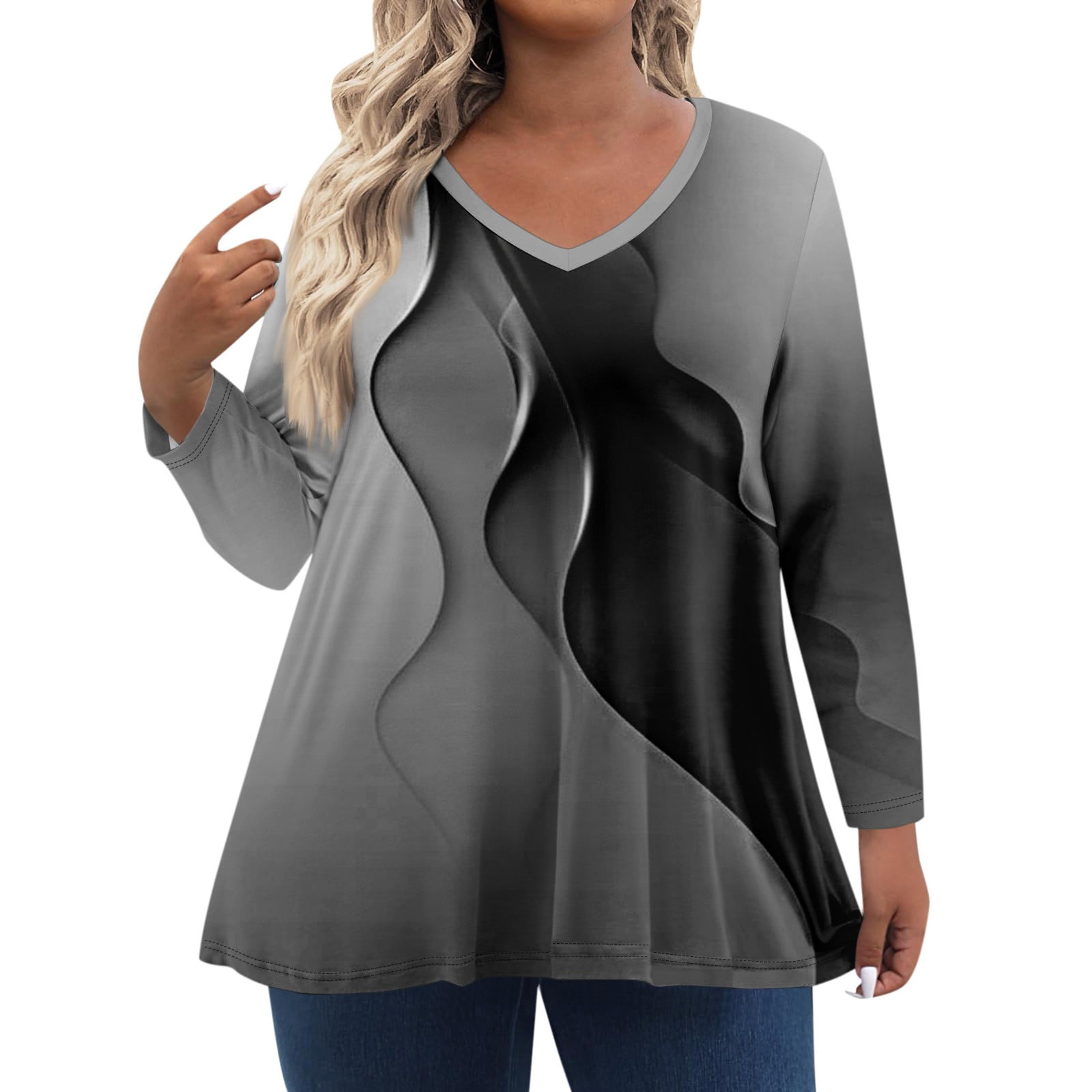 TQWQT Women's Plus Size Tops Cute Plus Size Spring Tops V Neck Women ...