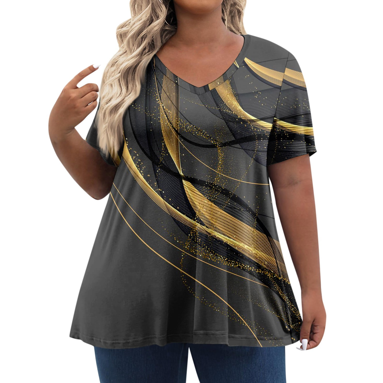 TQWQT Women's Plus Size Tops Cute Summer Floral Top Womens V Neck Tunic ...