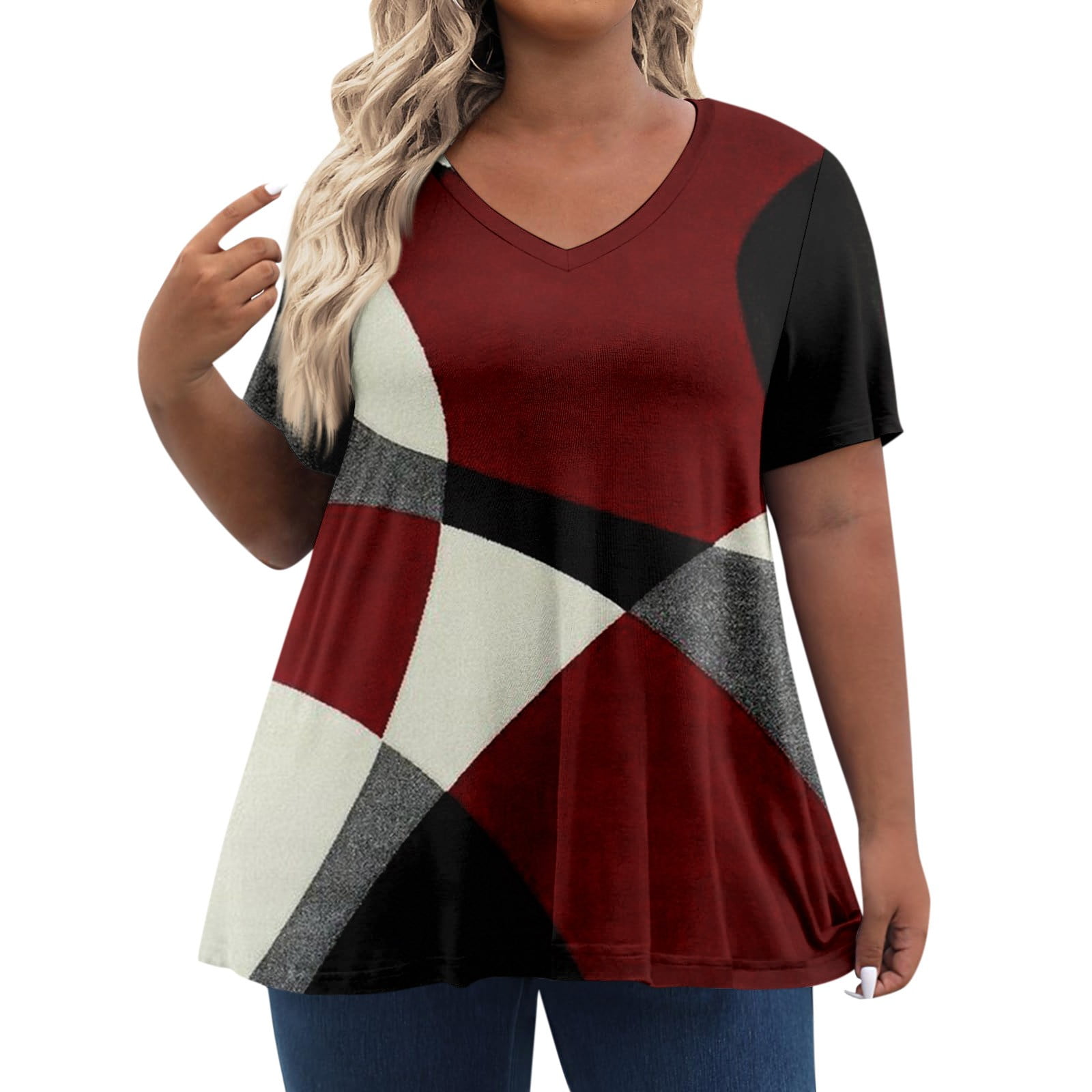 TQWQT Women's Plus Size Tops Cute Summer Floral Top Womens V Neck Tunic ...