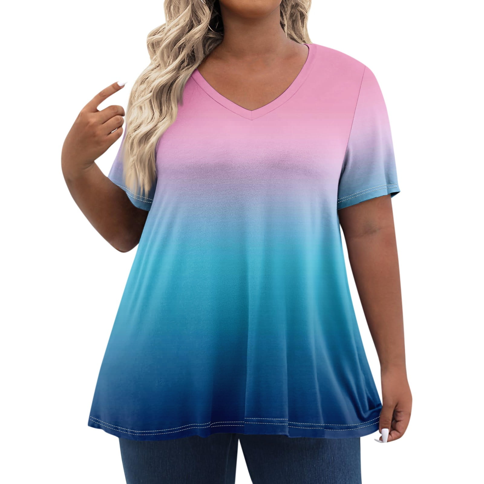 TQWQT Women's Plus Size Tops Cute Summer Floral Top Womens V Neck Tunic ...