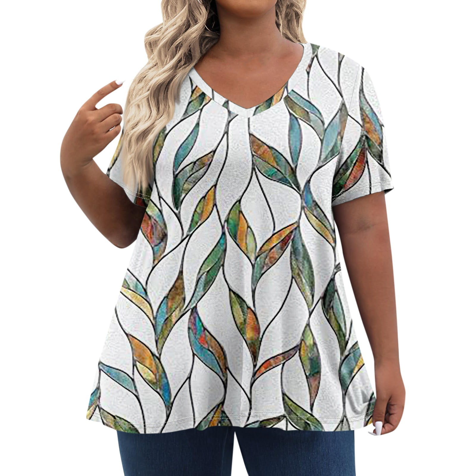 TQWQT Women's Plus Size Tops Cute Summer Floral Top Womens V Neck Tunic ...