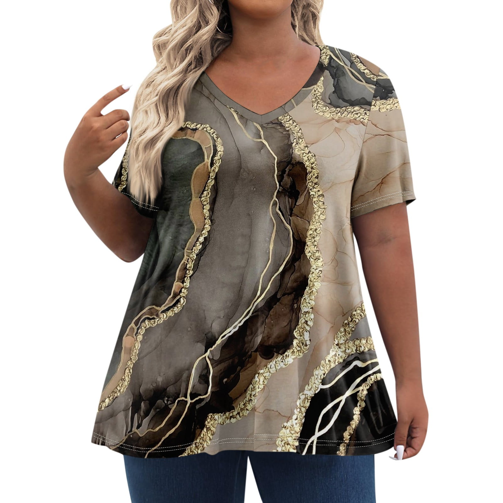 TQWQT Women's Plus Size Tops Cute Summer Floral Top Womens V Neck Tunic ...