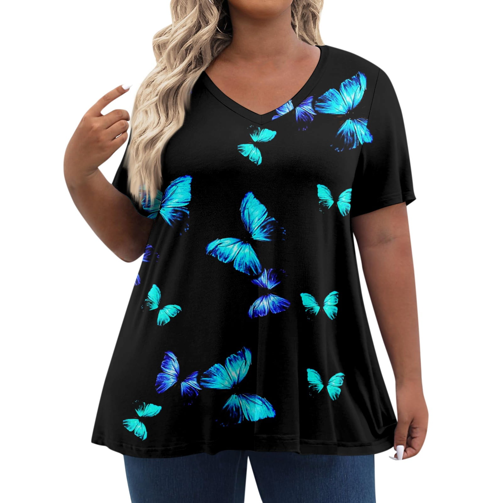 TQWQT Women's Plus Size Tops Cute Summer Floral Top Womens V Neck Tunic ...