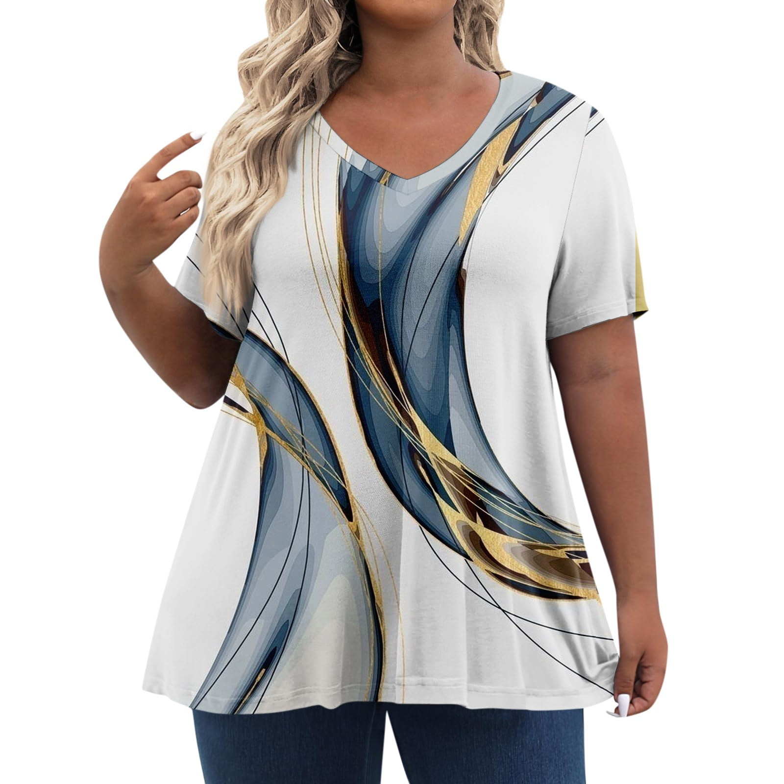 TQWQT Women's Plus Size Tops Cute Summer Floral Top Womens V Neck Tunic ...