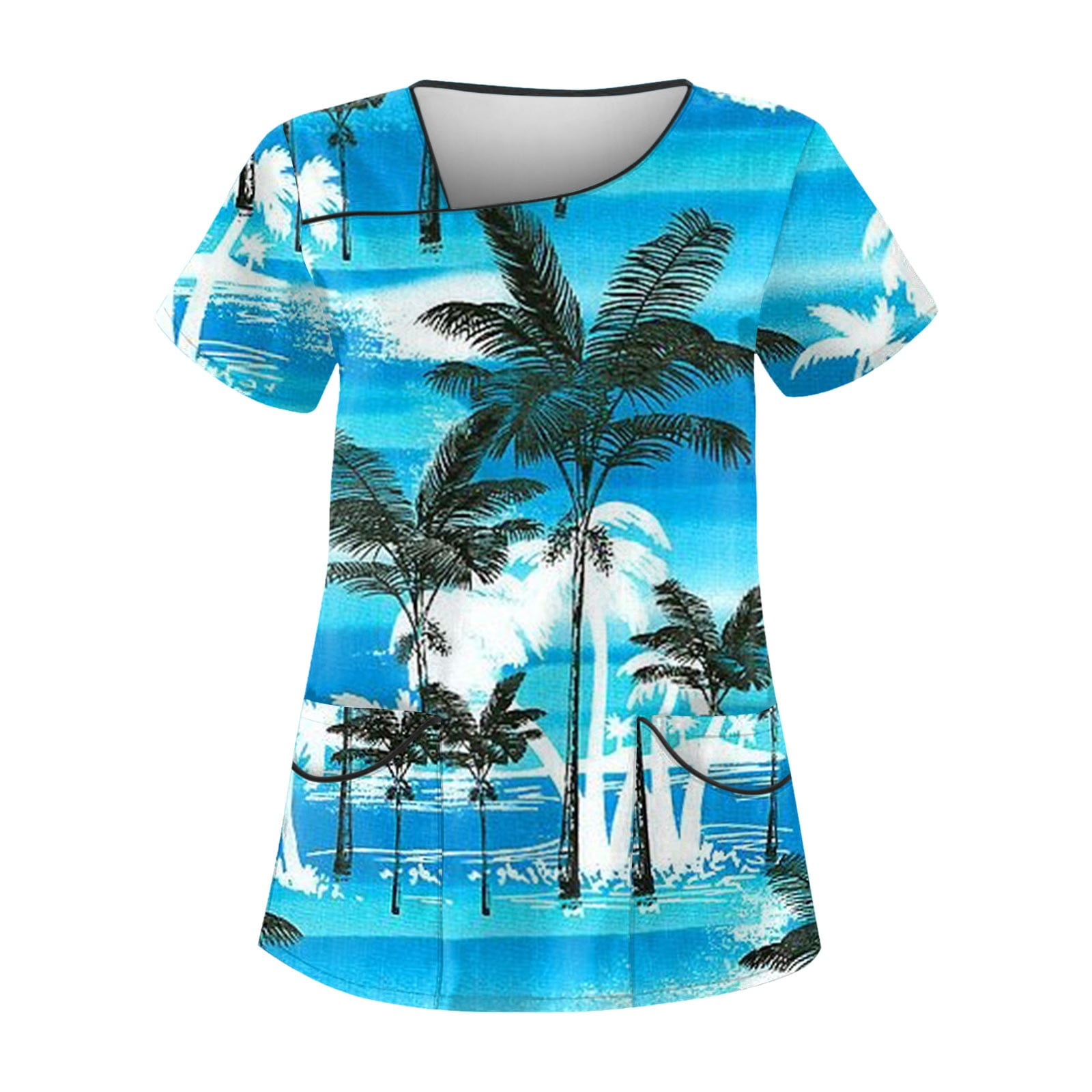 TQWQT Women's Scrub Tops Fashion V-Neck Short Sleeve Workwear Floral ...