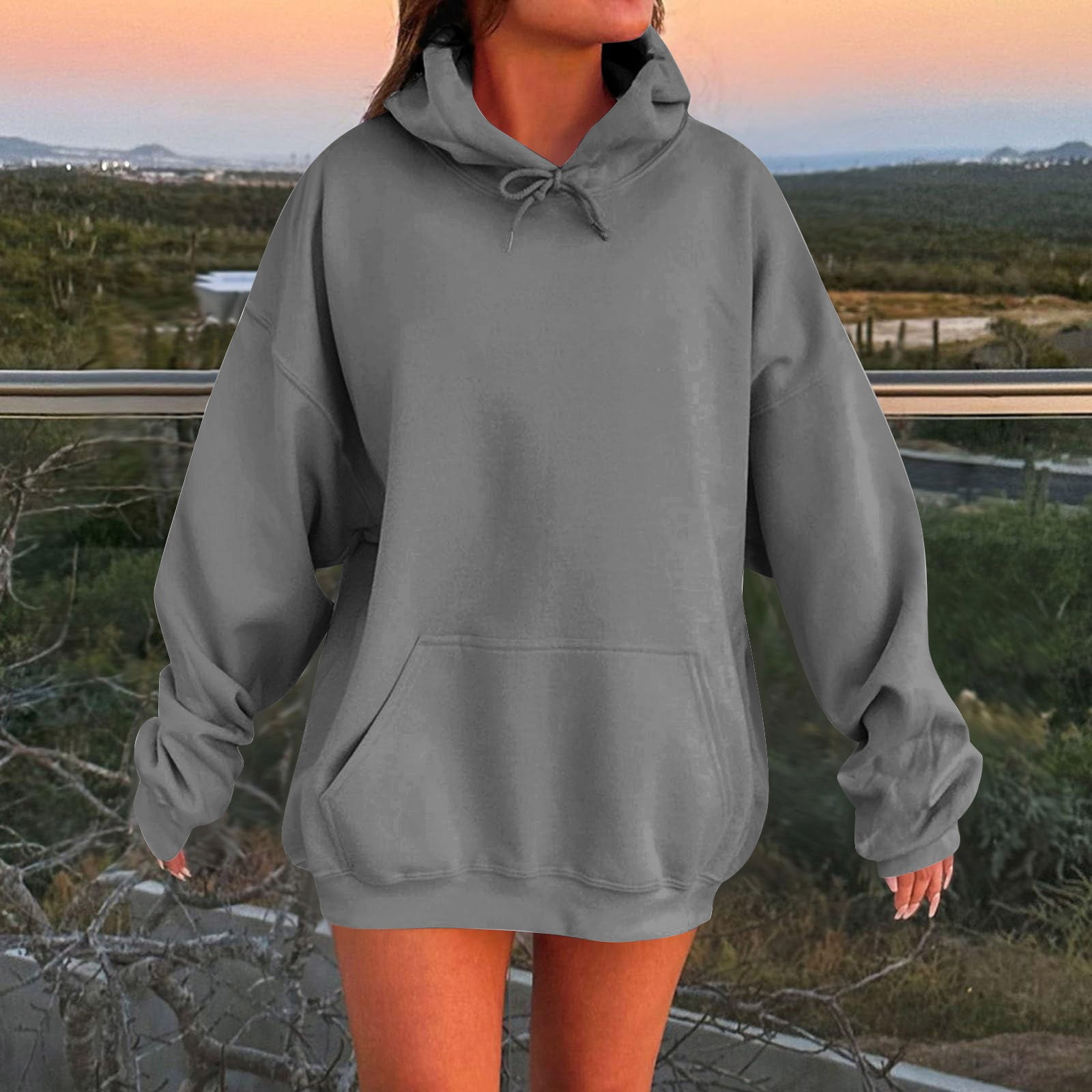 TQWQT Womens Light Gray Hoodie Plain Plus Size Hoodies Long Sleeve ...