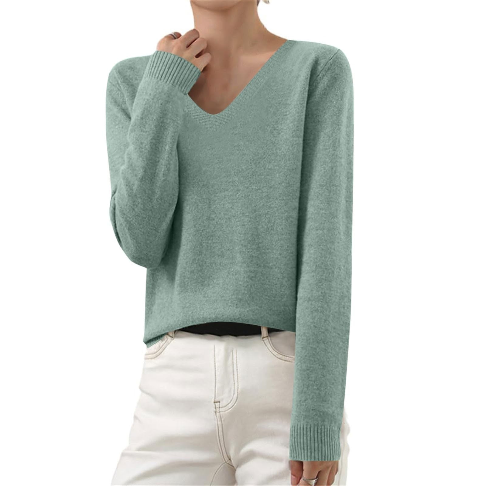 TQWQT Women's Casual Fall Sweaters Long Sleeve Knit Mint Green Fall ...