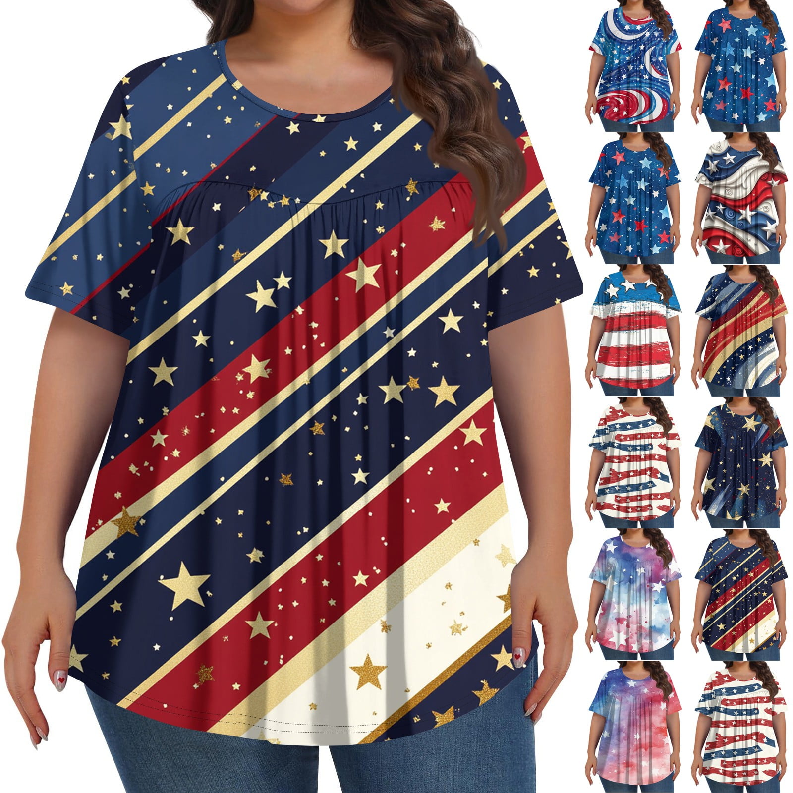 TQWQT Womens Plus Size American Flag Tops Dressy Summer Going Out Tunic ...