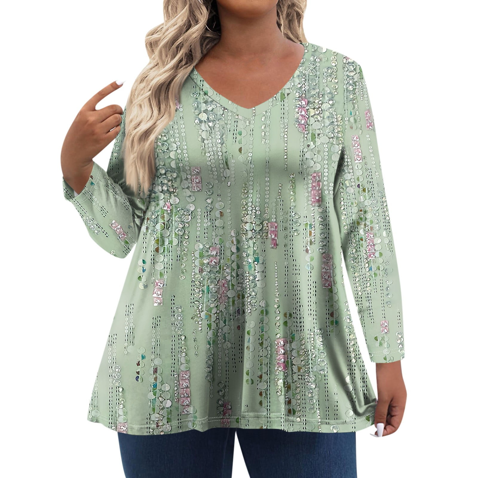 TQWQT Womens Plus Size Fall Tops 4x-5x Trendy V Neck Tunic Shirts ...