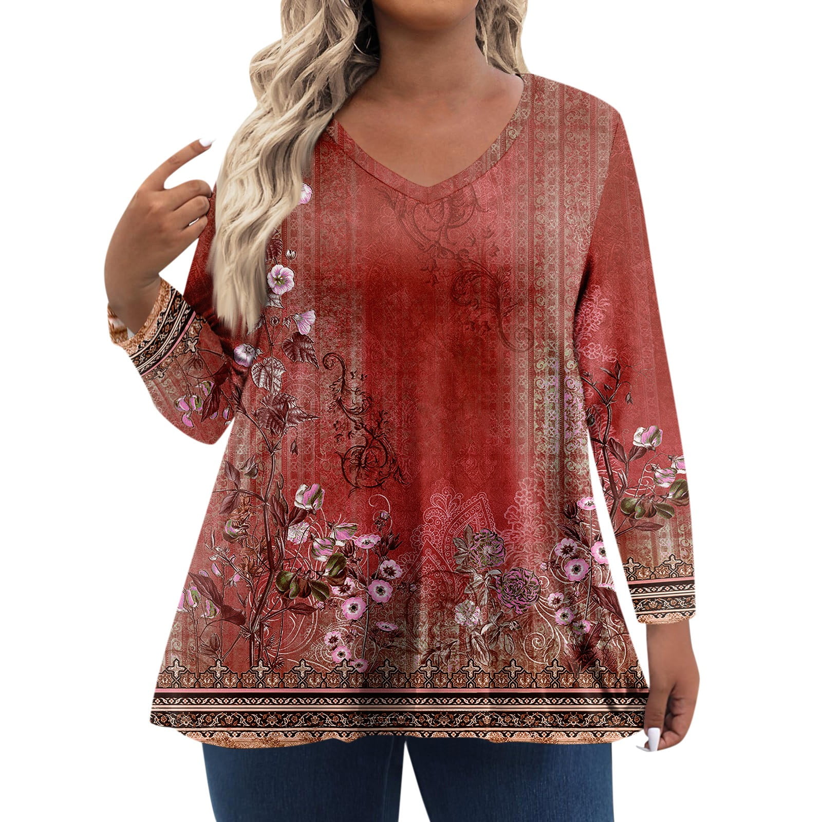 TQWQT Womens Plus Size Fall Tops Cute Plus Size Womens Classy Tops V ...