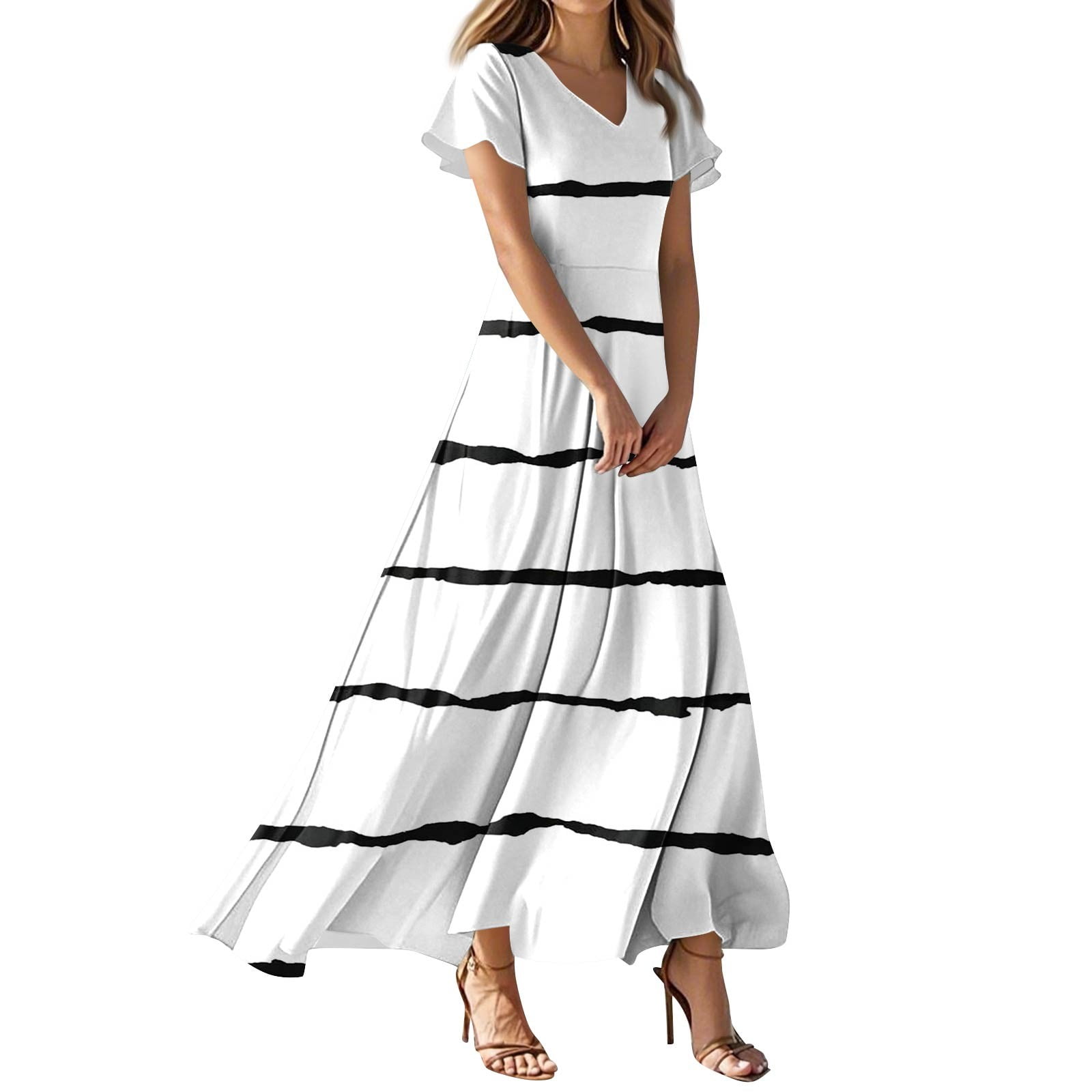 TQWQT Womens Plus Size Striped Color Block Dresses Maxi Boho Summer ...