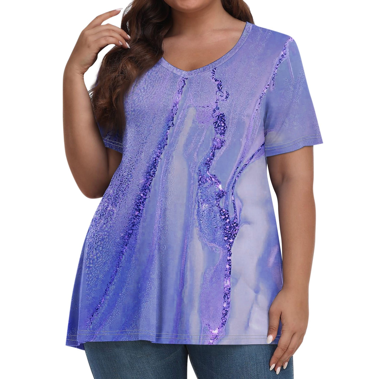 TQWQT Womens Plus Size Summer Tops Summer Tunic Tops V Neck Women Plus ...