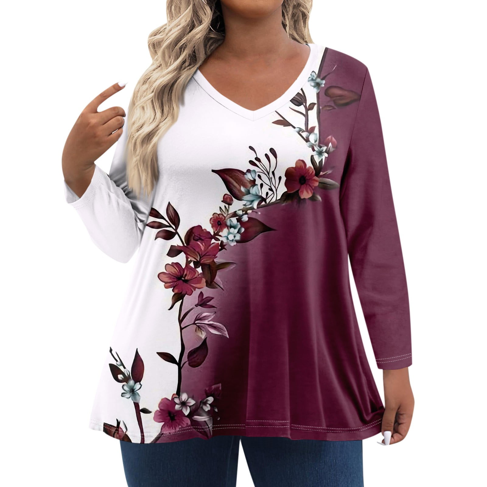TQWQT Womens Plus Size Tops 4x-5x Long Sleeve Tunics Floral Graphic T ...