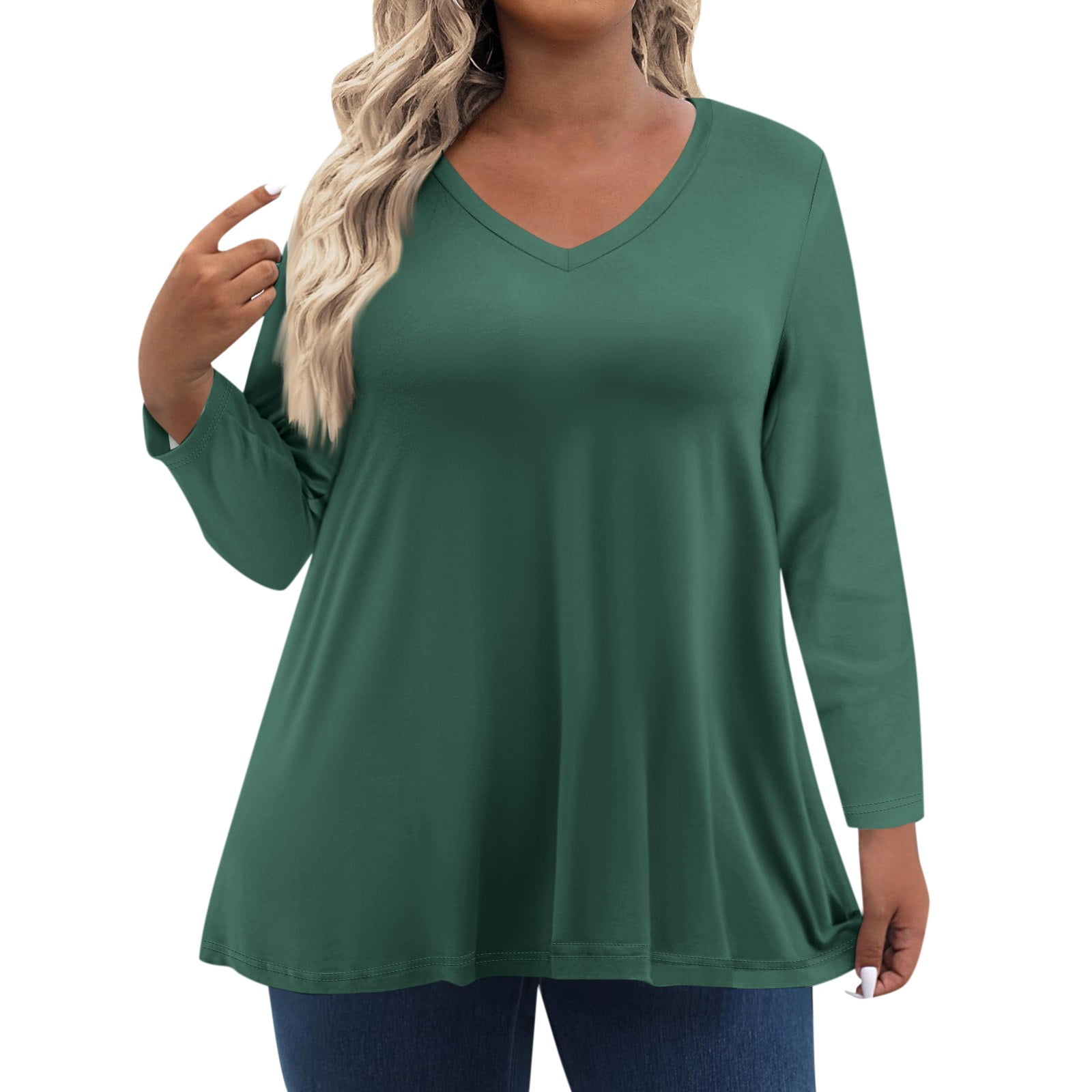 TQWQT Womens Plus Size Tops 4x-5x Sexy Long Sleeve Tops Solid Color ...