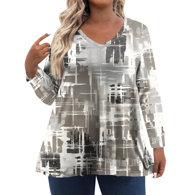 TQWQT Womens Plus Size Tops 4x-5x Sexy V Neck Tshirts Striped Color ...