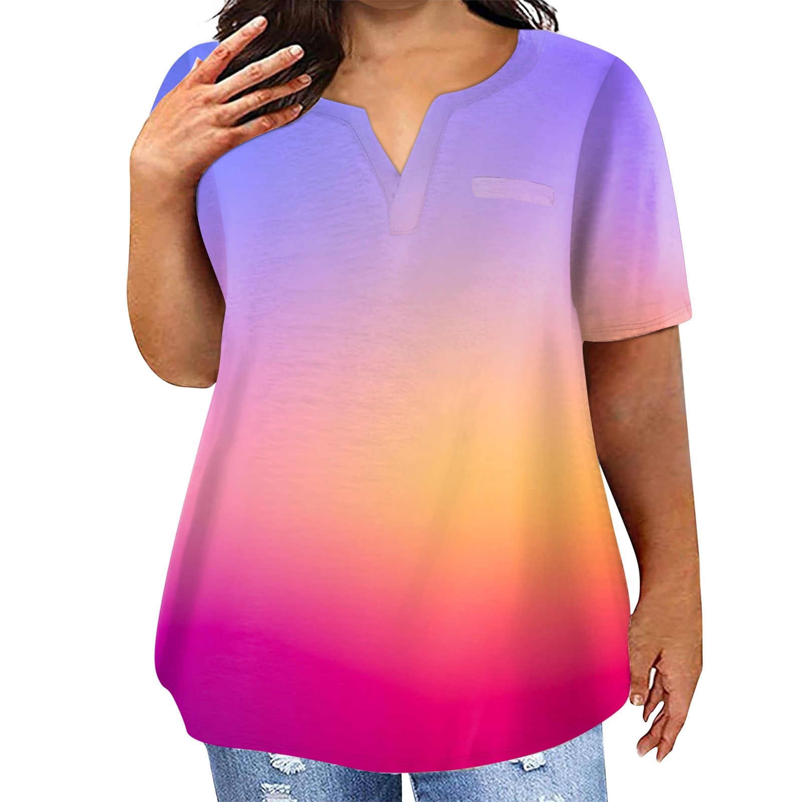 TQWQT Womens Plus Size Tops Clearance Summer Casual Cute Tee Shirt V ...