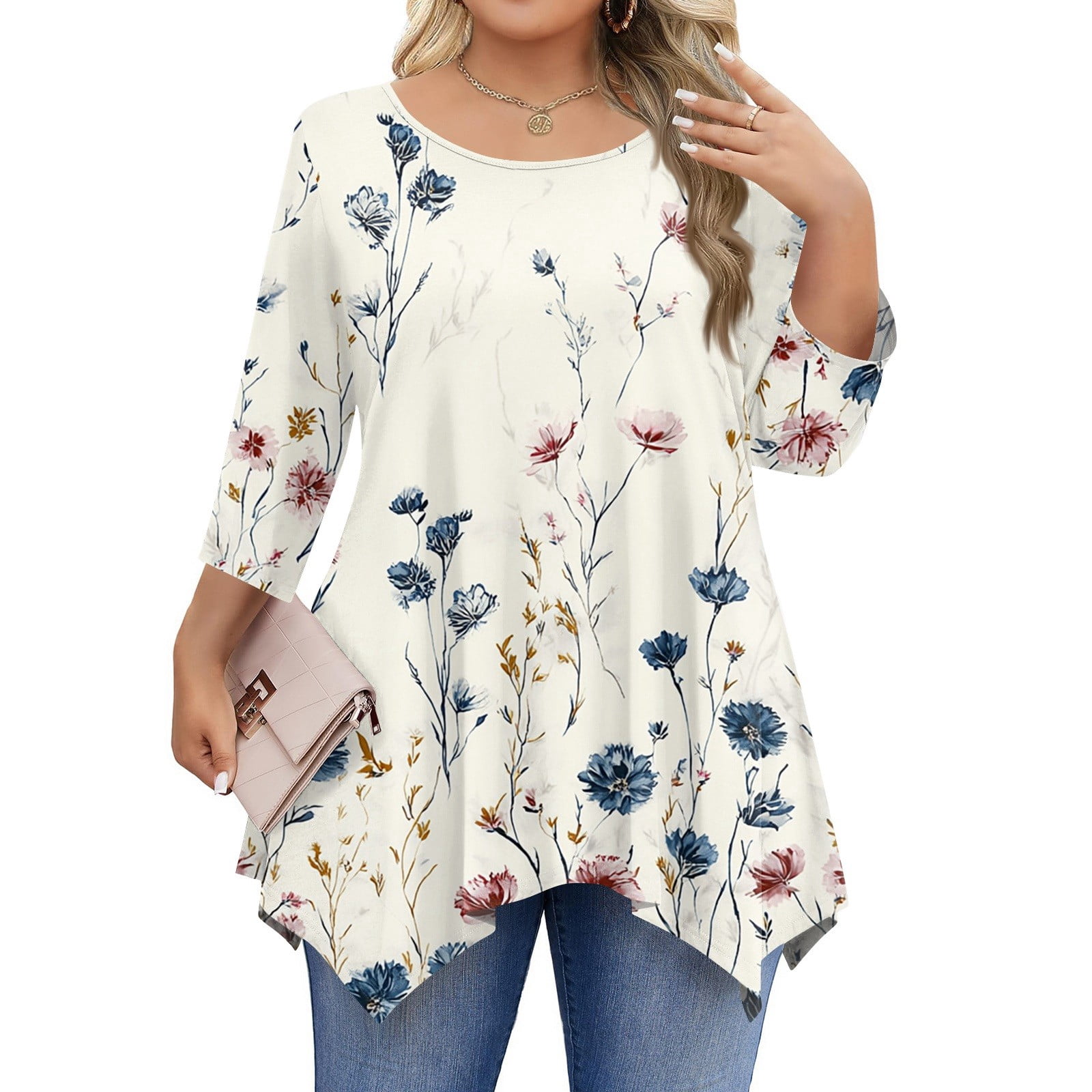 TQWQT Womens Plus Size Tops Cute Womens Tops 4x Plus Size Crewneck ...