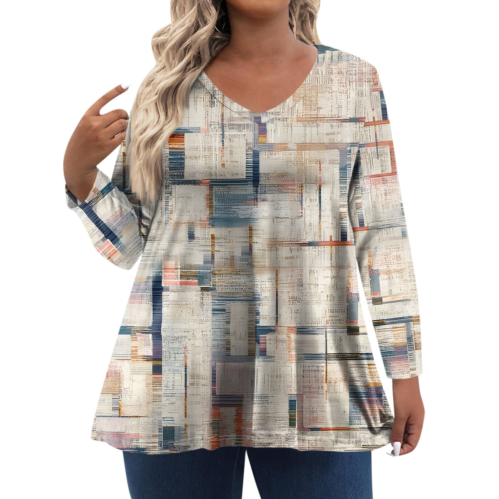 TQWQT Womens Plus Size Tops Dressy Fall Sexy Tunic V Neck Long Sleeve ...
