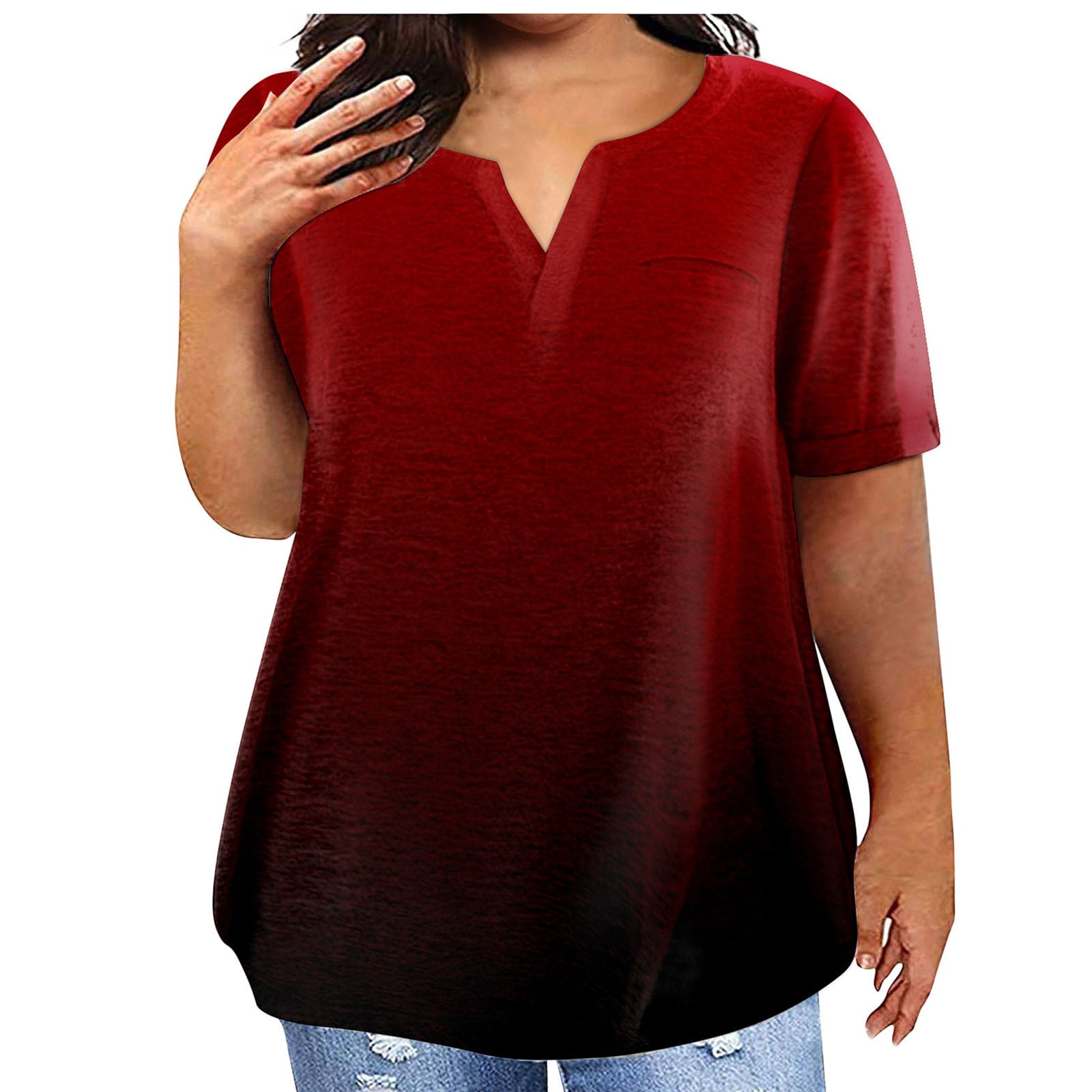 TQWQT Womens Plus Size Tops Loose Summer Sexy Tunic V Neck Short Sleeve ...