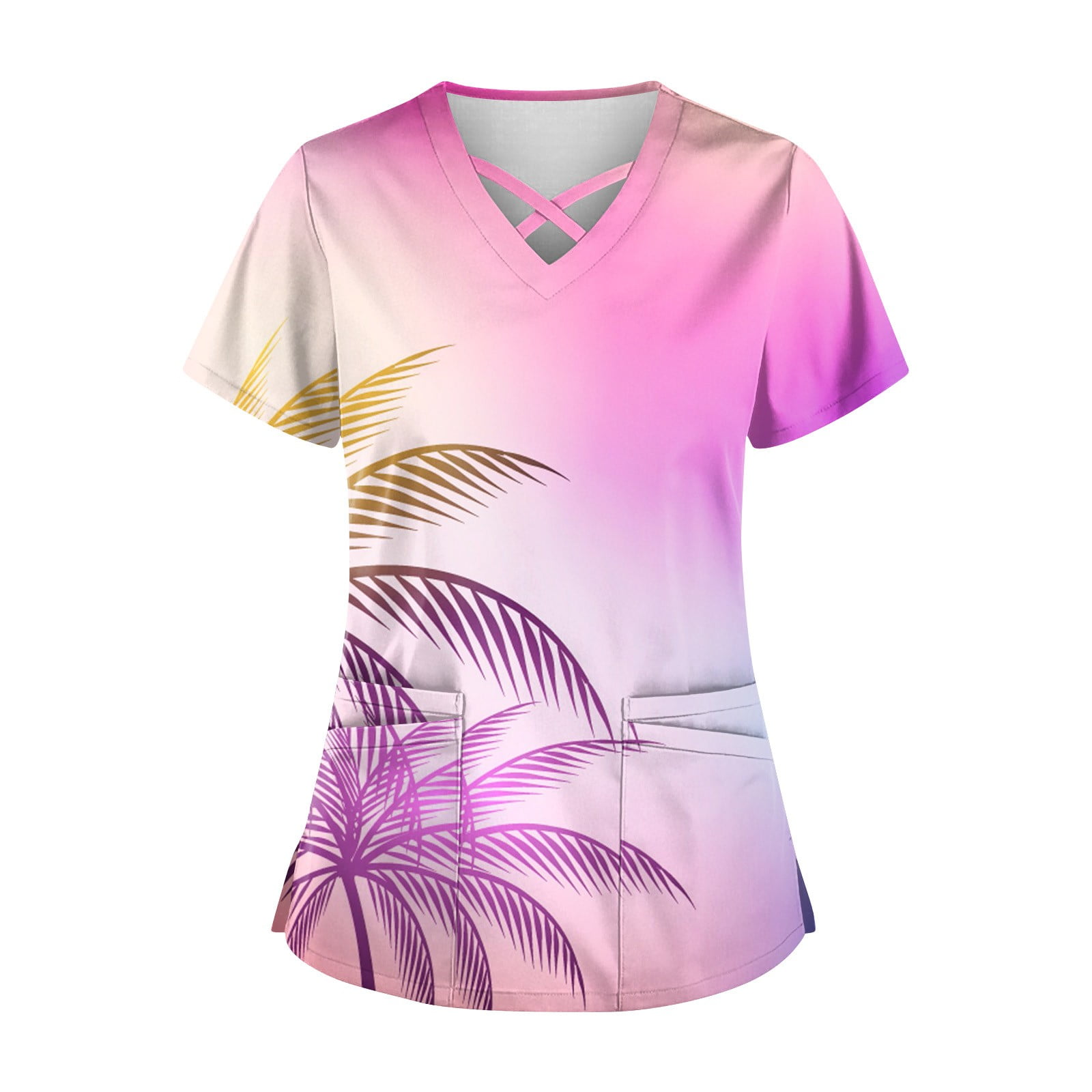 TQWQT Womens Scrubs Tops Floral Tropic Printed Nurse Uniforms Hawaiian ...