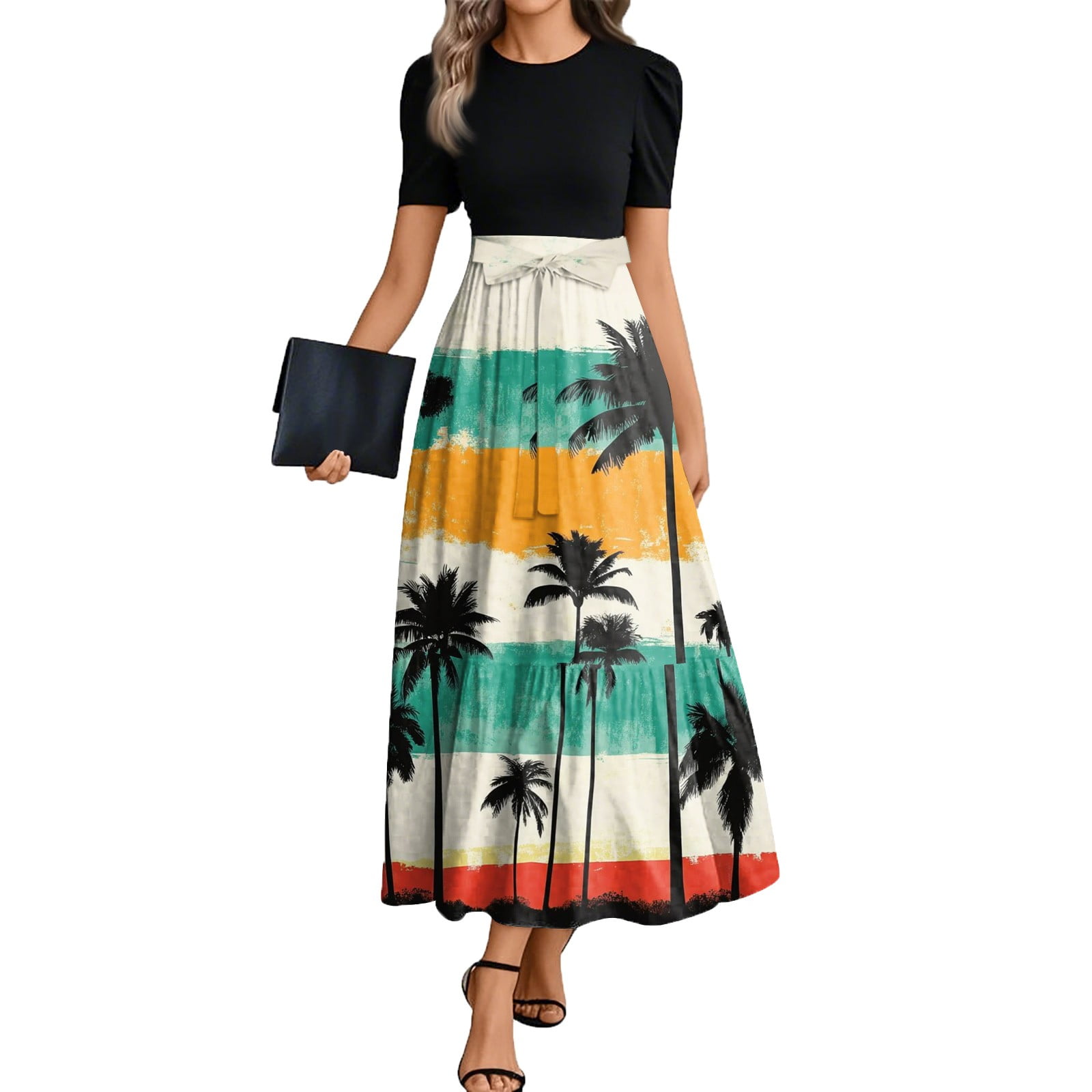 TQWQT Work Dresses for Women 2025 Casual Trendy Short Sleeve Maxi ...