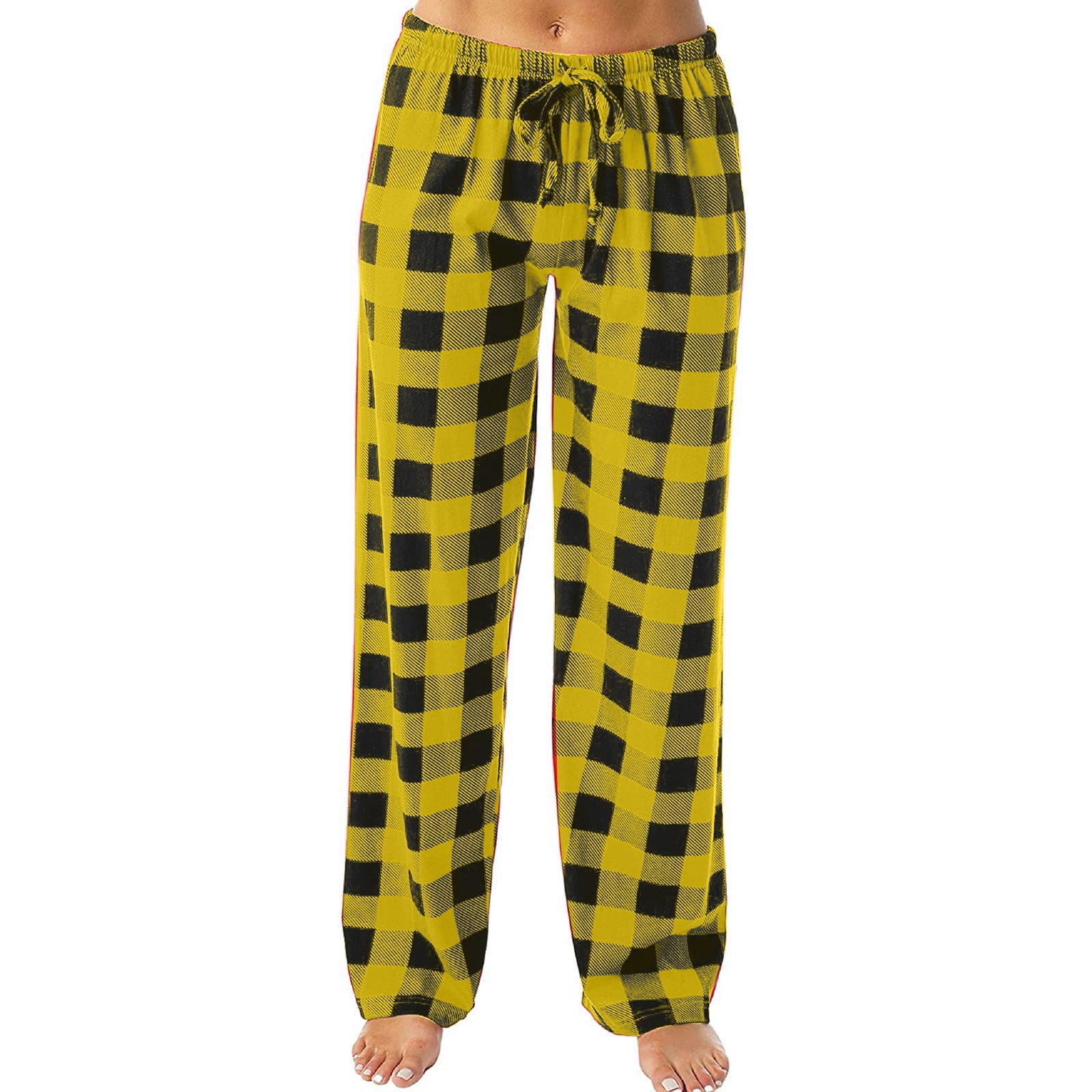 TQWQT Yellow Plaid Pajama Pants Women Buffalo Plaid Comfy Lounge Pj Pants Plus Size Christmas ...