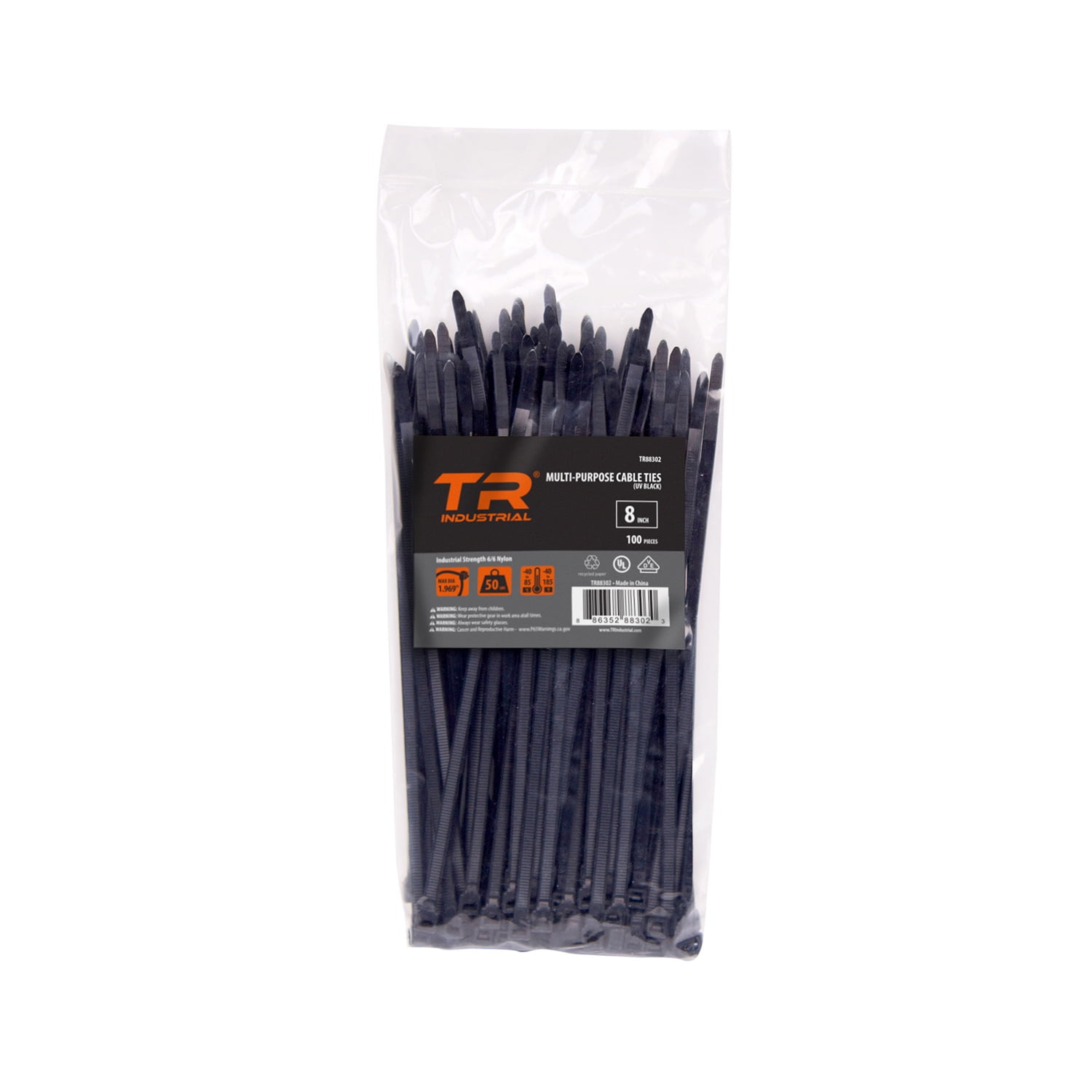 TR Industrial 88302 Multi-Purpose Cable Ties, 100pk, 8", Black ...