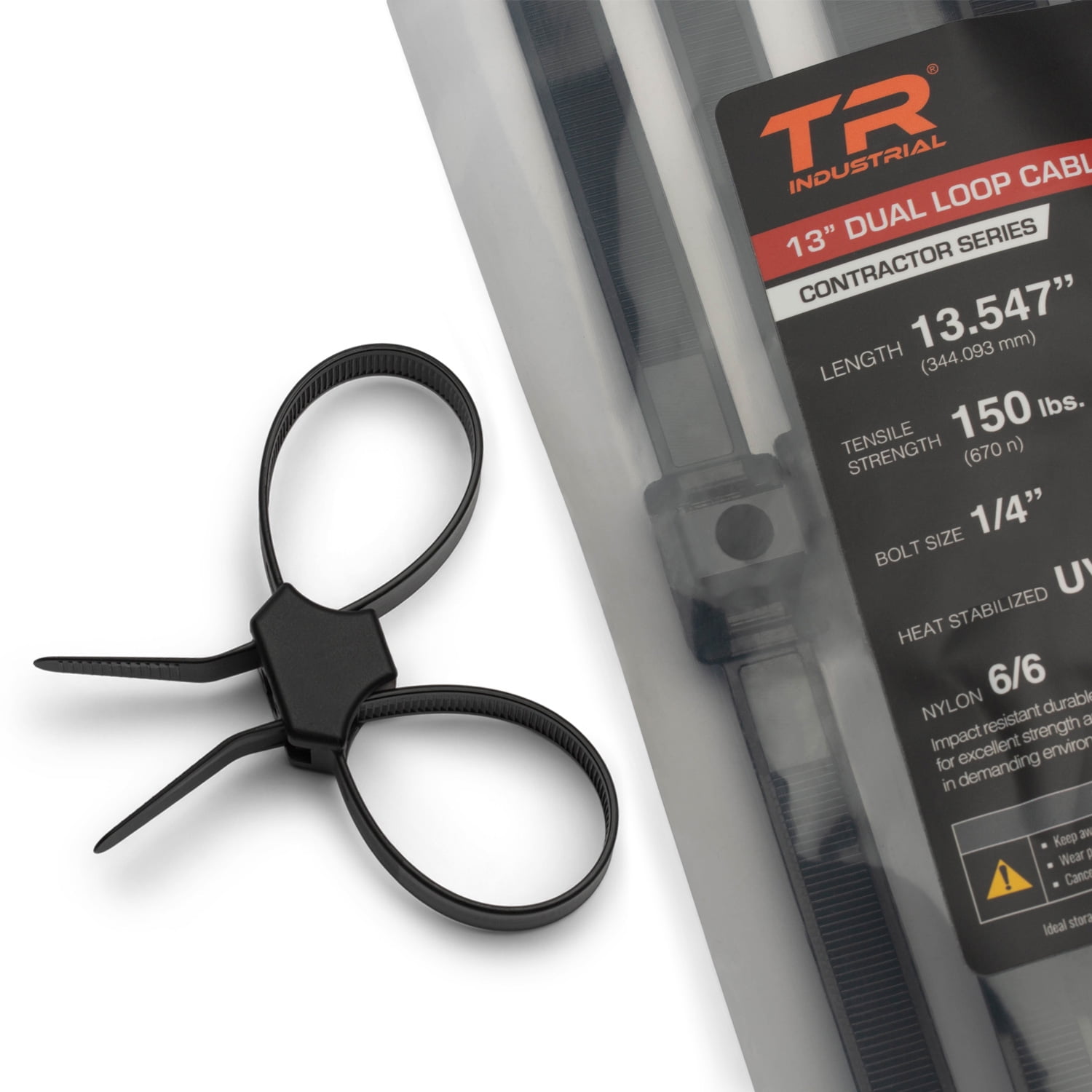 TR Industrial Contractor Series Dual Loop Impact Resistant Heat Stabilized Cable Ties, 13", UV ...