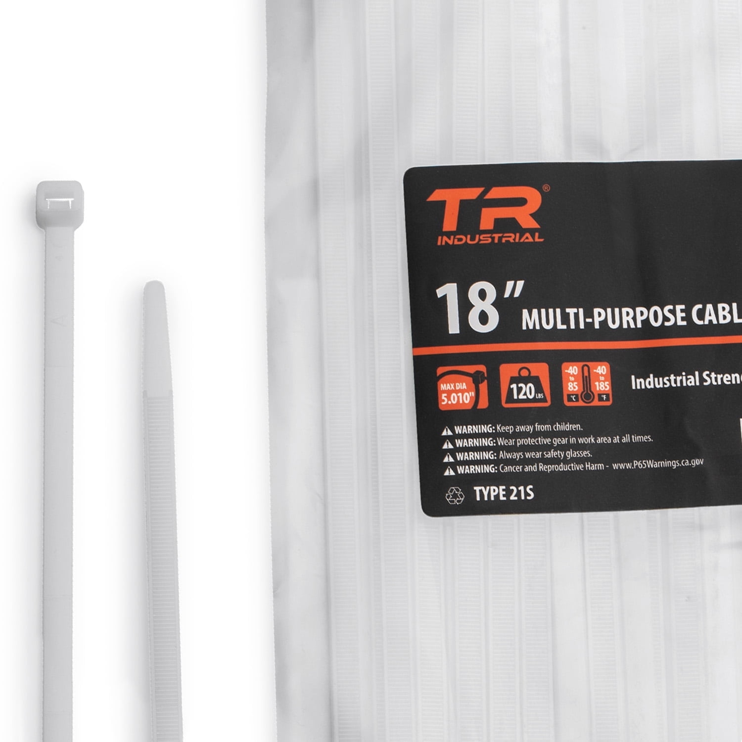 TR Industrial Multi-Purpose UV Cable Ties (50 Piece), 18", Natural ...