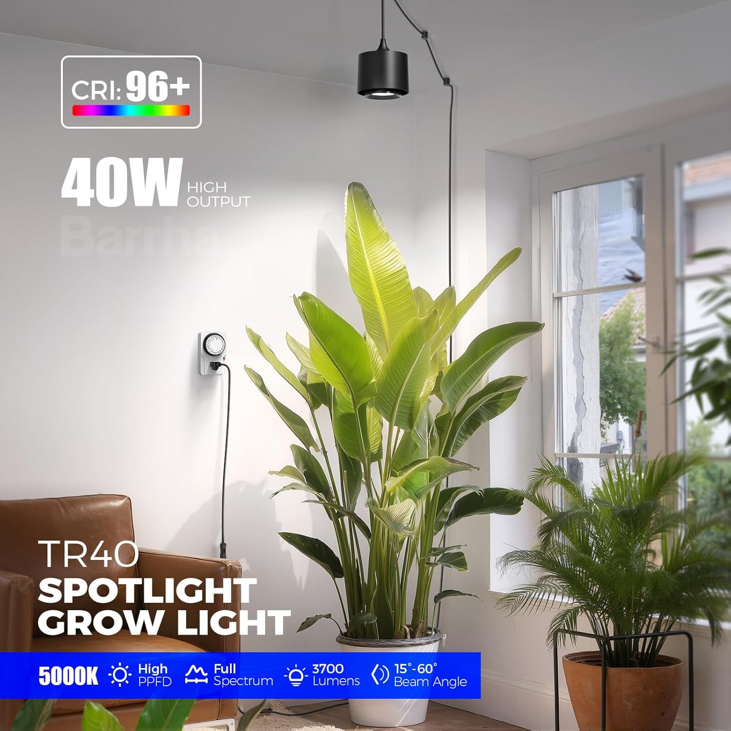 TR40 Hanging Grow Lights for Indoor Plants, 40W 5000K Full , Adjustable ...