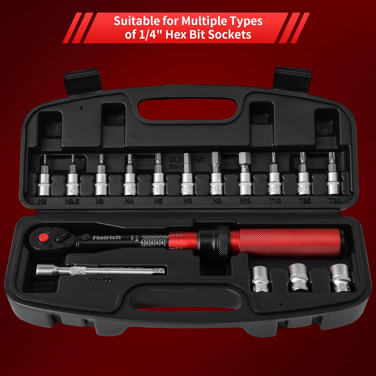 TRA-1/4-Inch Drive Click Torque Wrench Set,2.3-24.9 N.M/20-220IN.LB ...