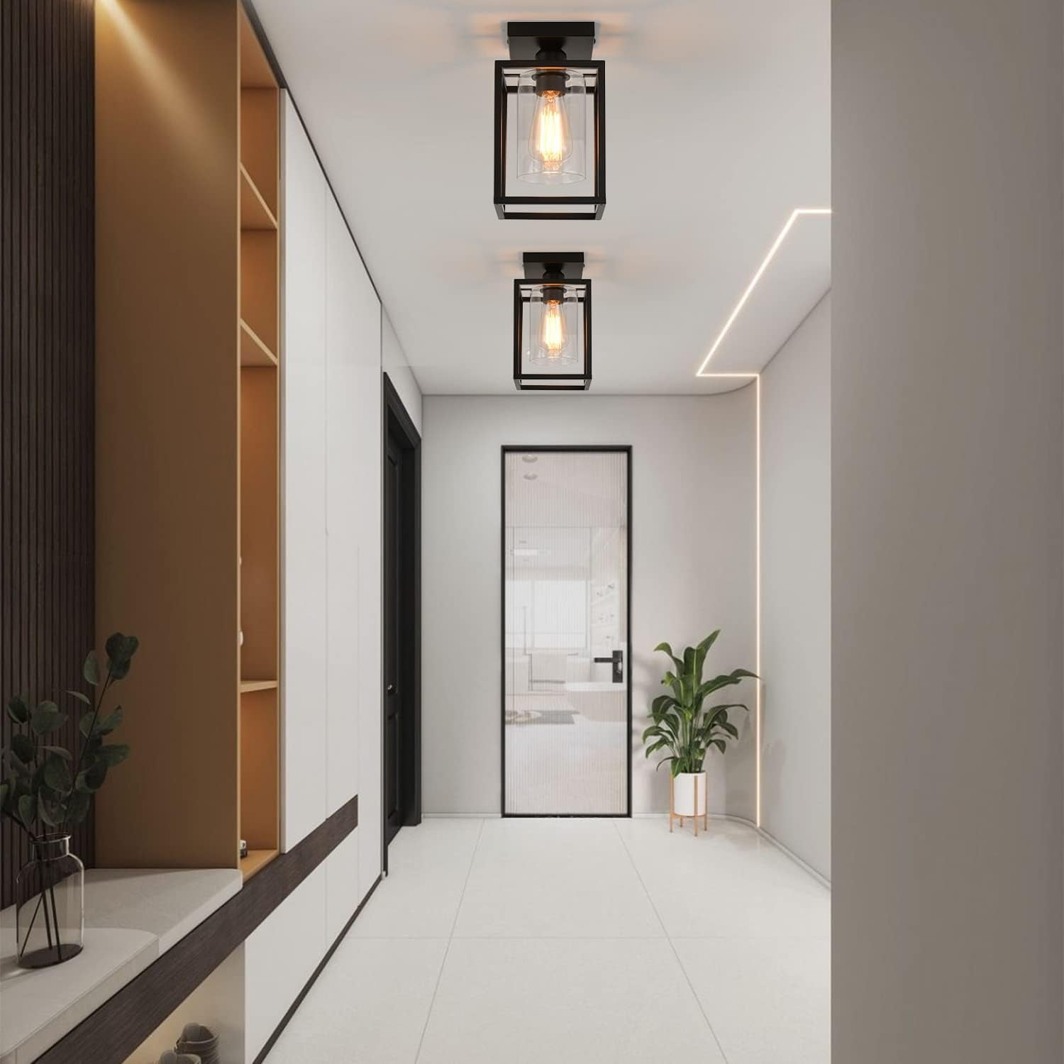 TRA-1 Pack Semi Flush Mount Black Metal Frame Ceiling Light with Clear ...