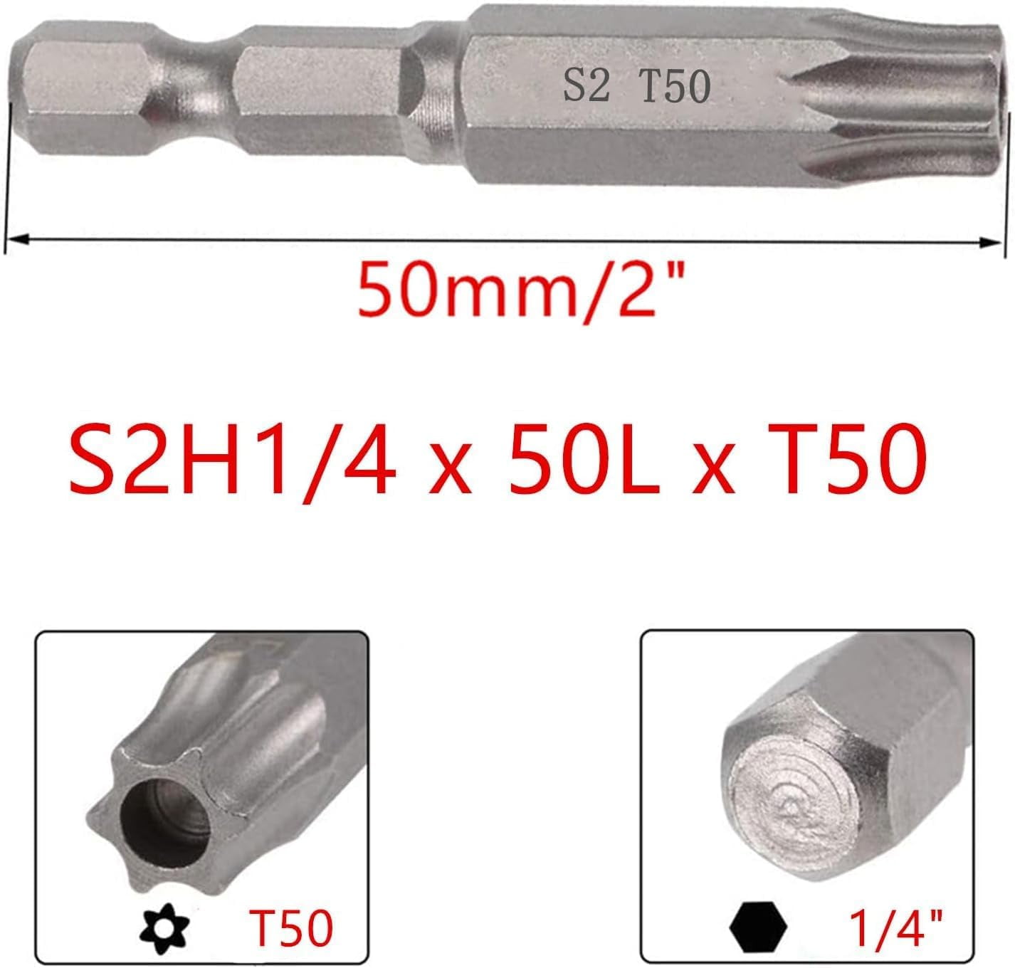 TRA-10 Piece 50mm Long 1/4 Inch Hex Shank T50 Torx Head Magnetic Screw ...