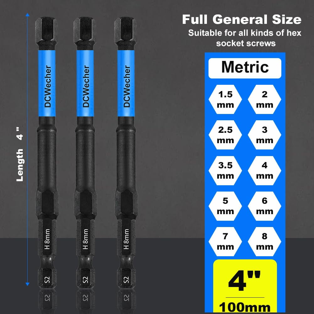 TRA-10-Piece Impact Allen Key Drill Bit Set - 4-Inch Long Hex Bit Set ...