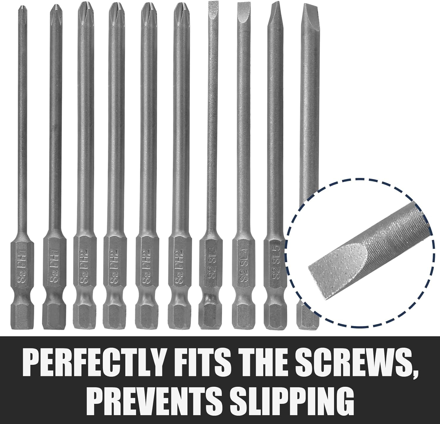 TRA-10 Piece Long Screwdriver Bit Set, Slotted and Phillips Screwdriver ...