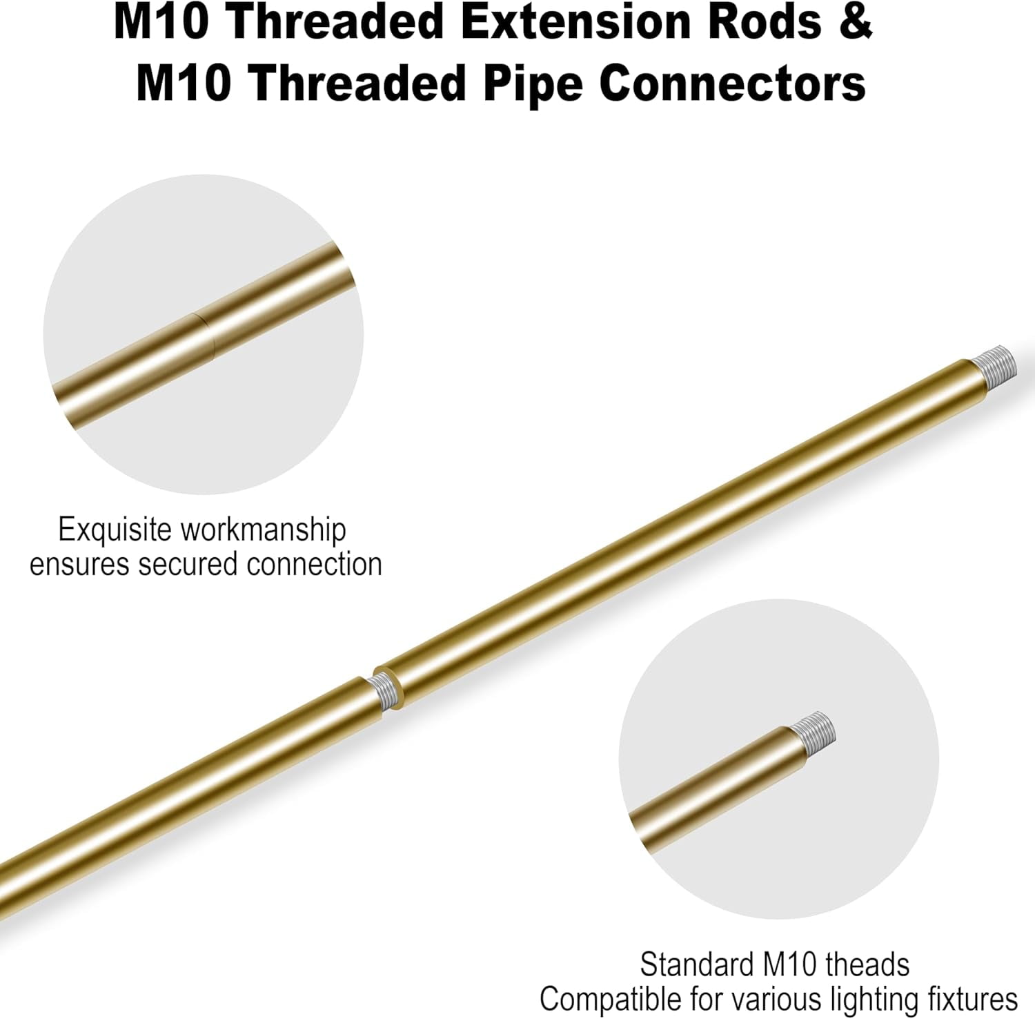 TRA-10 Pieces 12-inch M10 Threaded Extension Poles Lighting Fixture ...