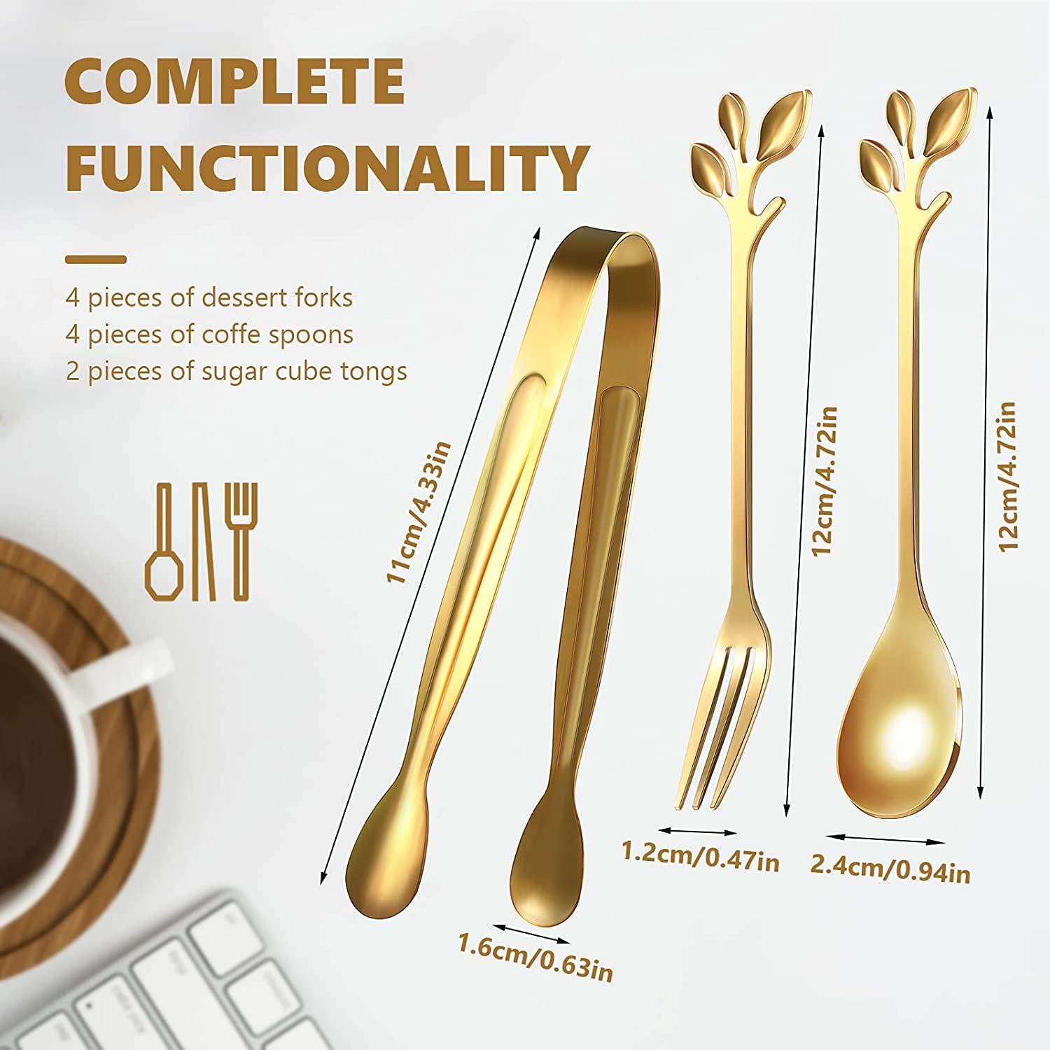 TRA-10 Pieces Leaf Coffee Spoons, Mini Serving Tongs and Appetizer ...
