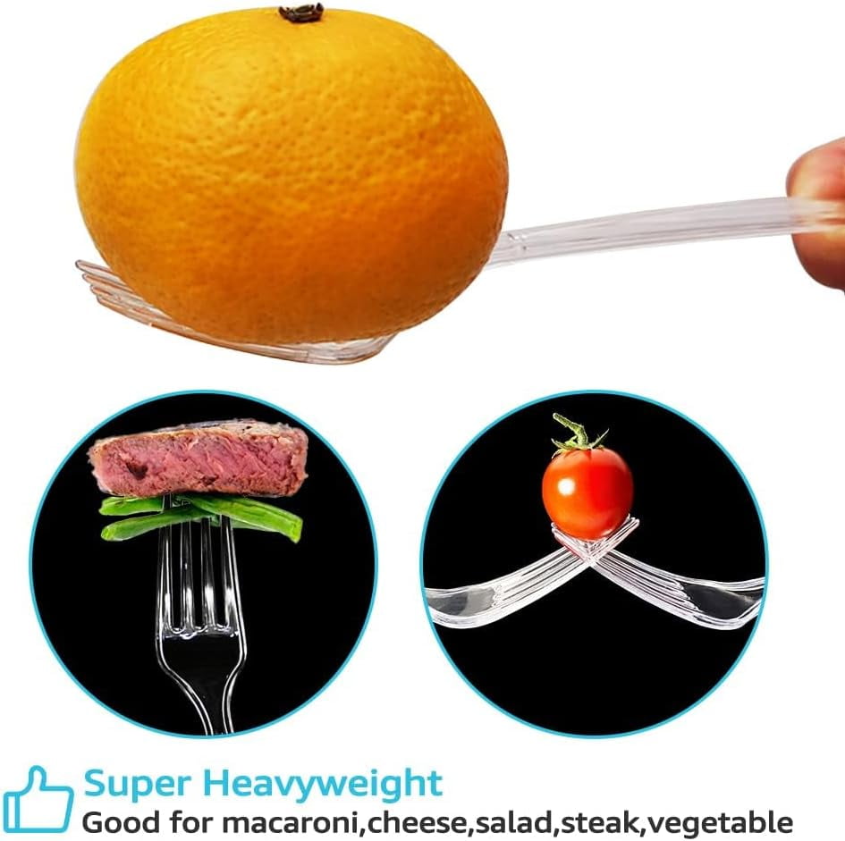 TRA-[100 Count] Heavy Duty Clear Plastic Forks Disposable Plastic Fork ...