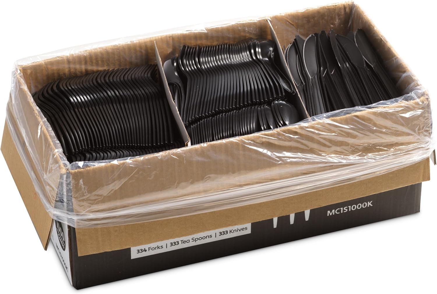 TRA-1000 Count Black Silverware Set, 334 Forks, 333 Spoons, 333 Knives ...