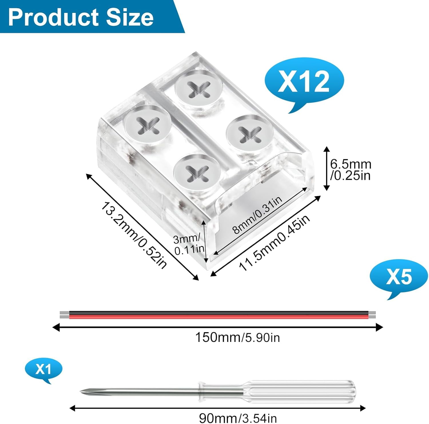 TRA-12 Pack 2Pin 8mm LED Strip Lights Connector and 5 * 15cm 20AWG ...