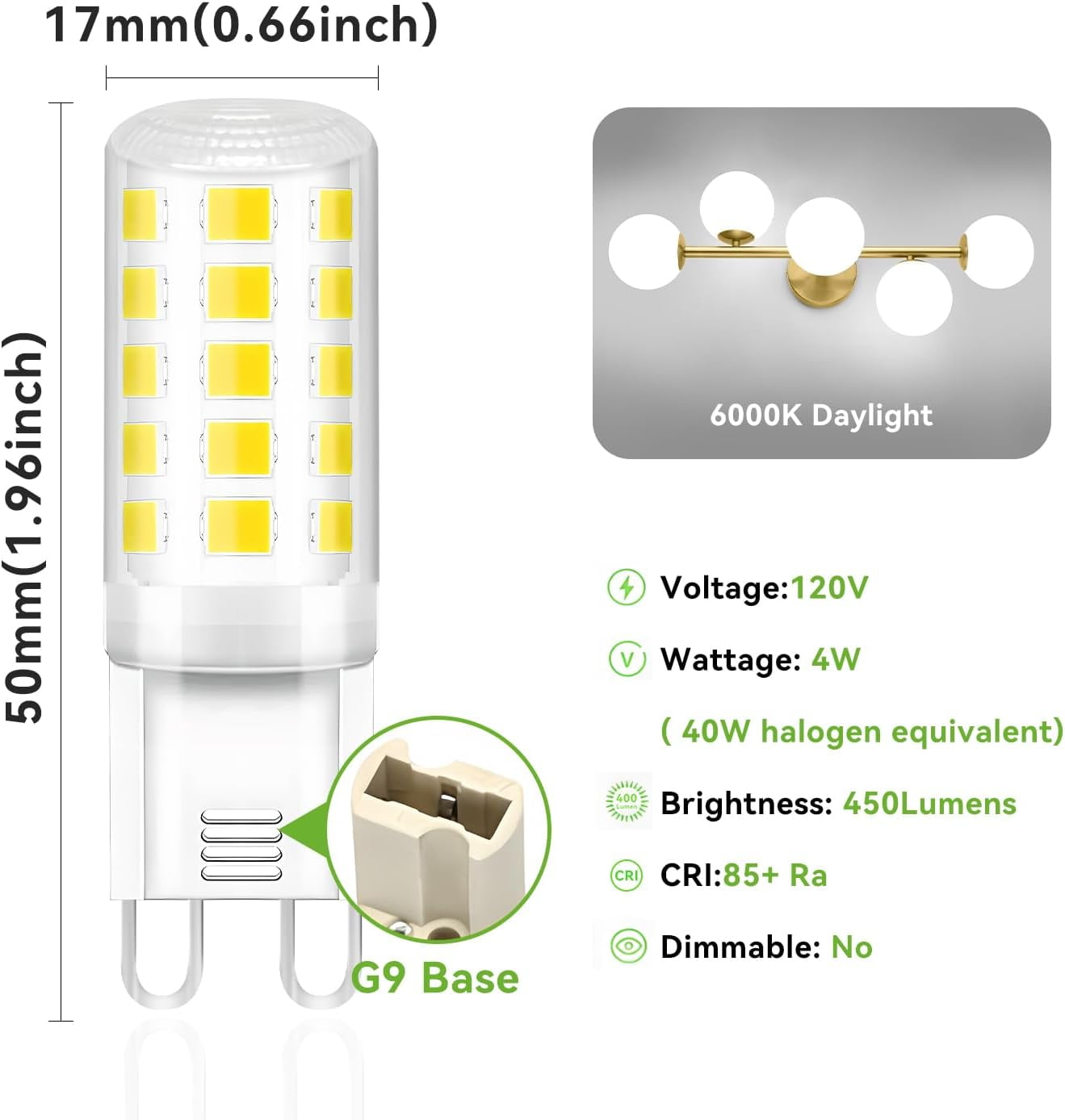 TRA-12 Pack G9 LED Bulb 4W, 40 Watt Equivalent Halogen, 6000K Daylight ...