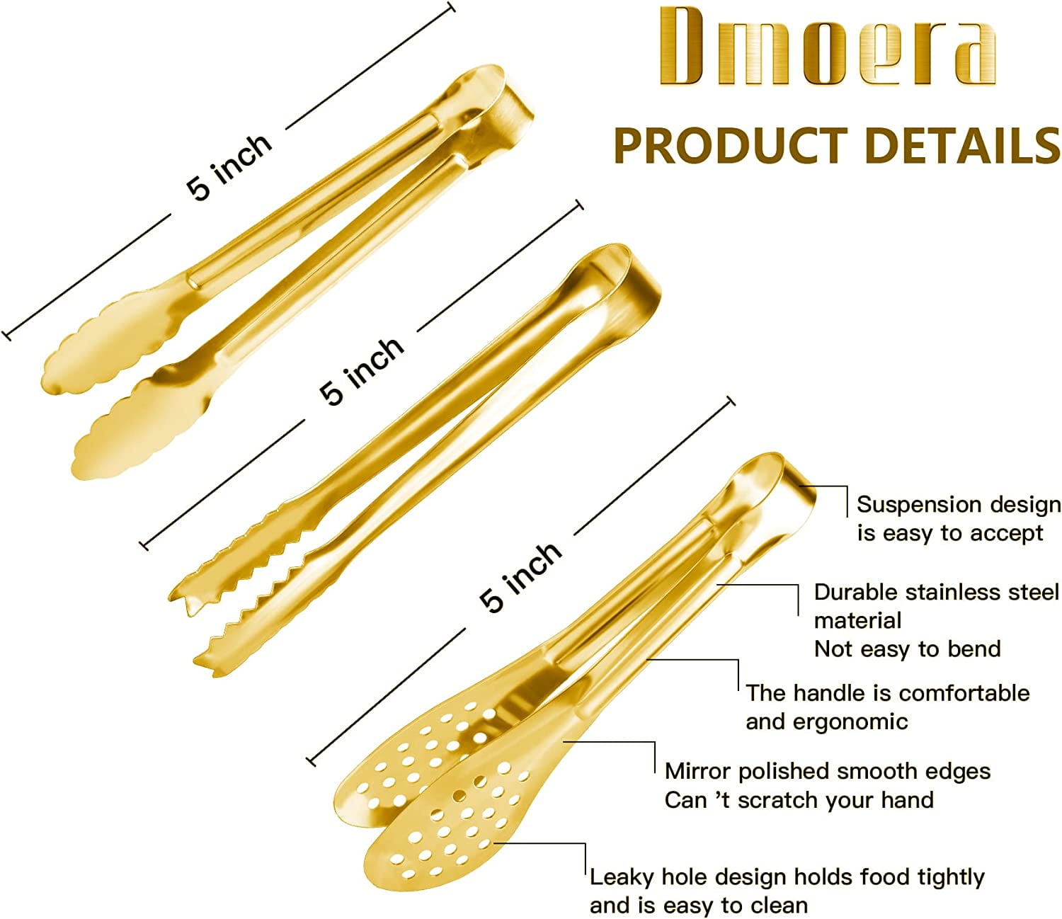 TRA-12 Pack Gold Premium Small Serving Tongs, Mini Stainless Steel ...