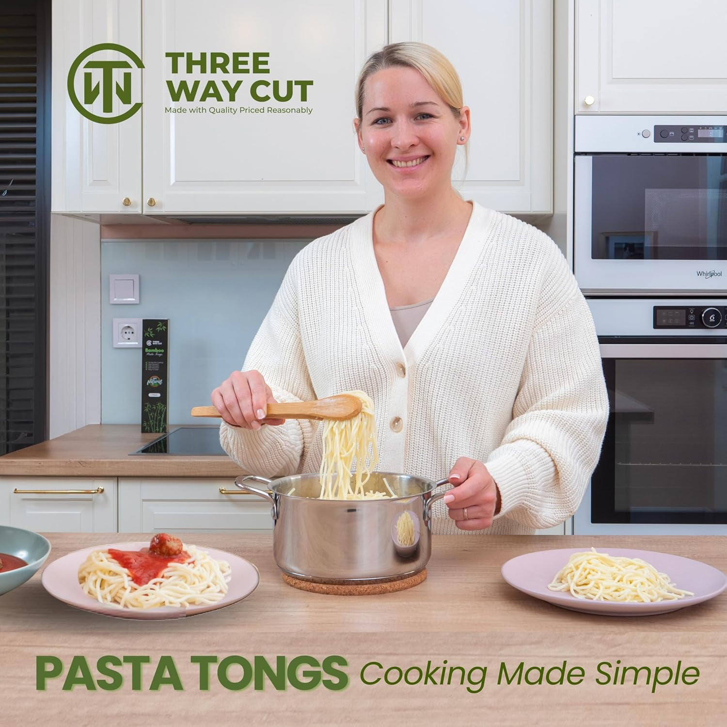 TRA-12" Pasta Salad Bamboo Tongs – Natural Wooden Tongs For Cooking ...