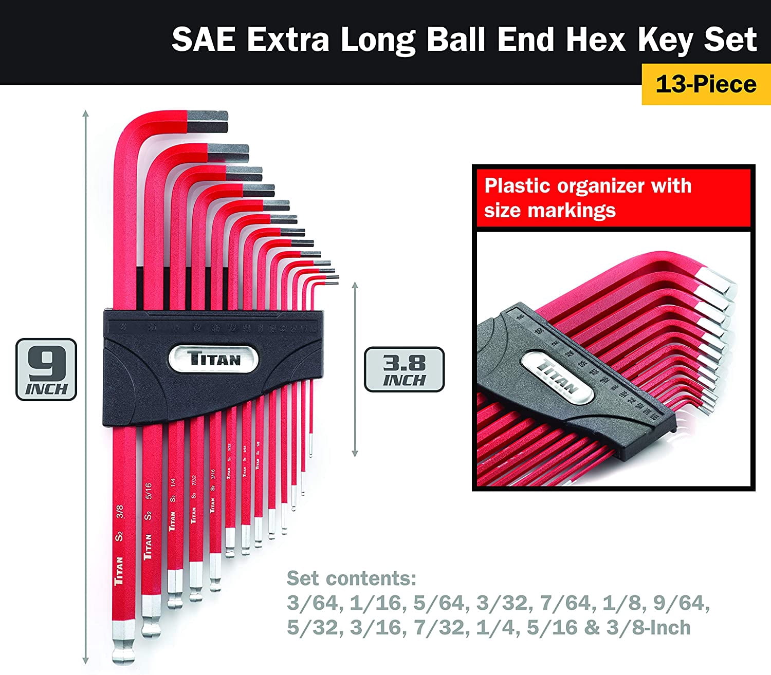 TRA-12713 Extra-Long Arm Ball Tip SAE Hex Key Set, 13 Piece - Walmart.com