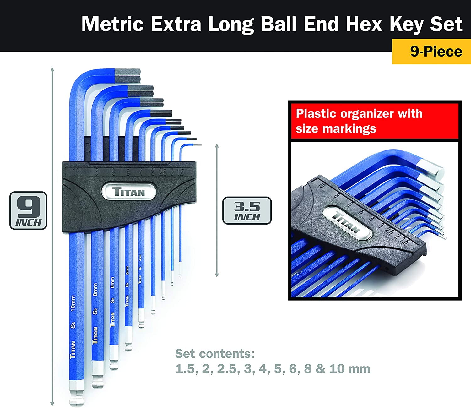 TRA-12714 9-Piece Extra-Long Arm Ball Tip Metric Hex Key Set - Walmart.com